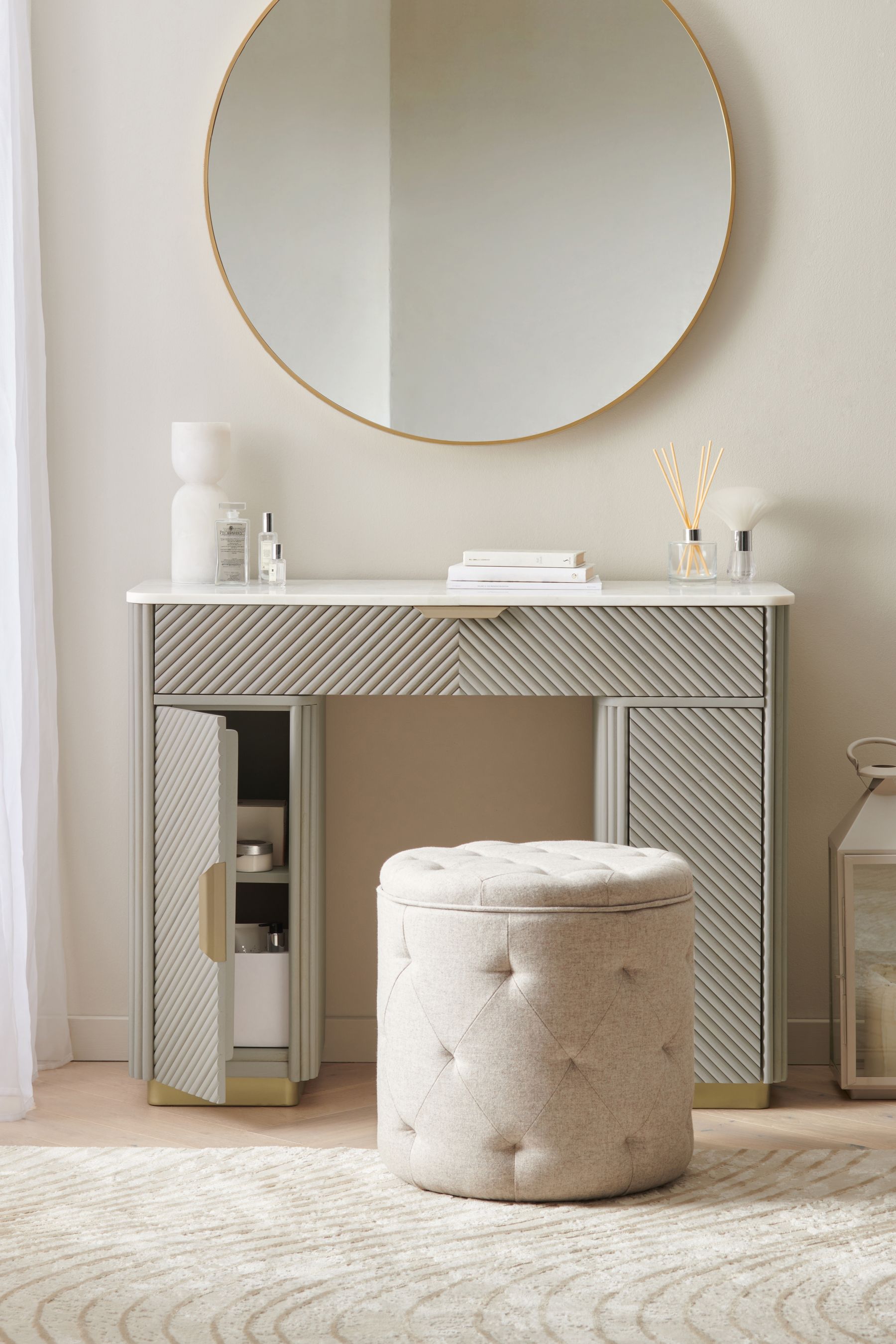 Buy Light Grey Valencia Marble Mango Wood Space Saving Storage Dressing ...