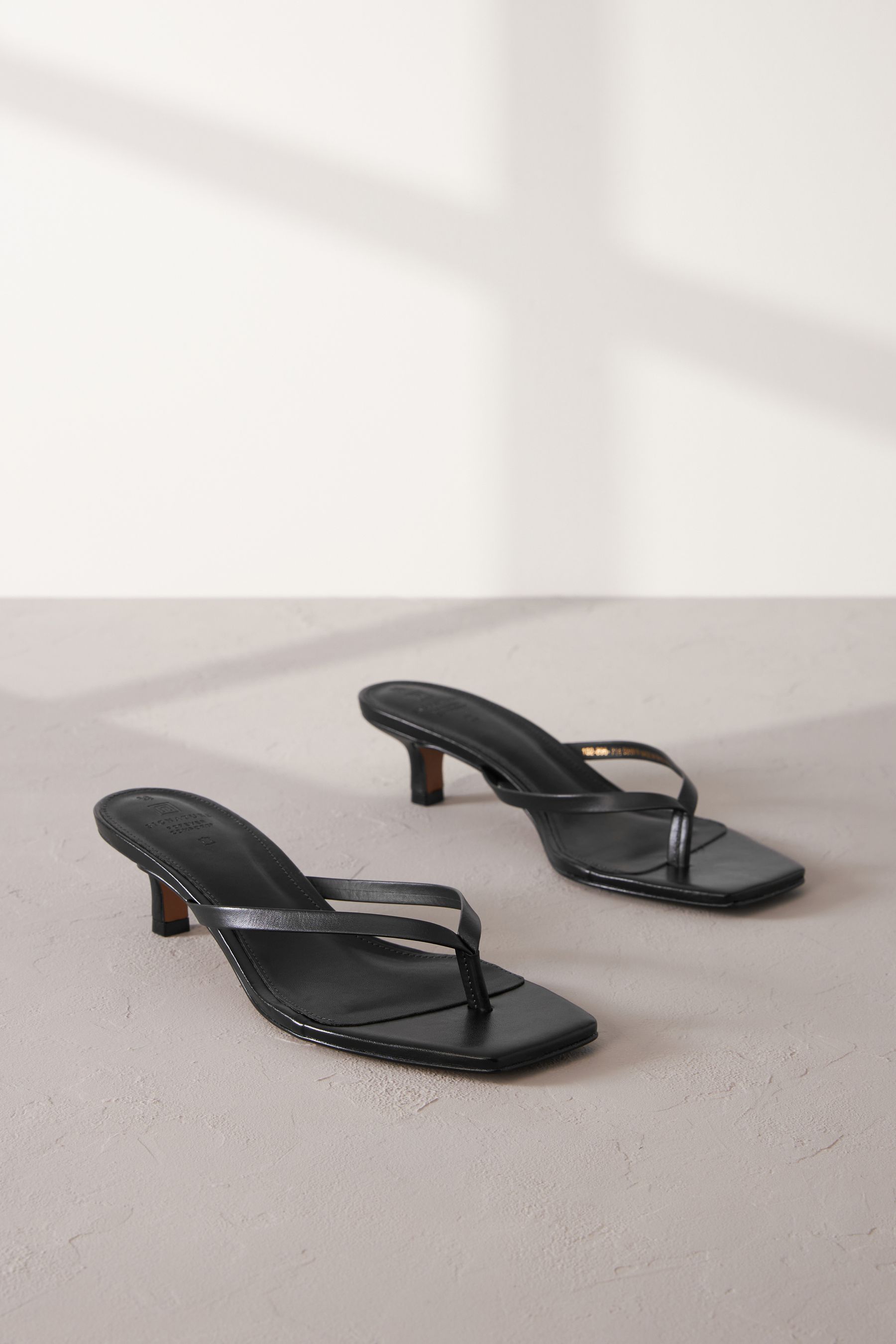 Buy Black Signature Leather Toe Post Heeled Mules from the Next UK ...