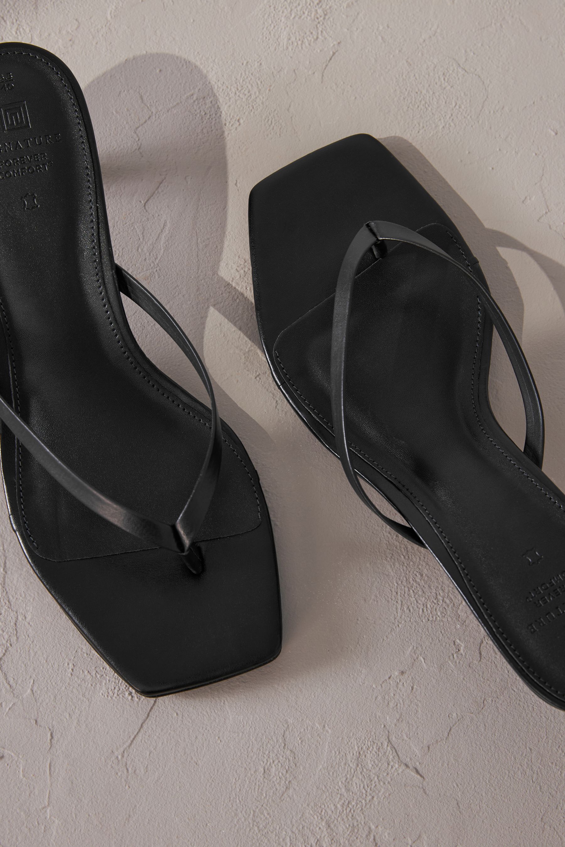 Buy Black Signature Leather Toe Post Heeled Mules from the Next UK ...
