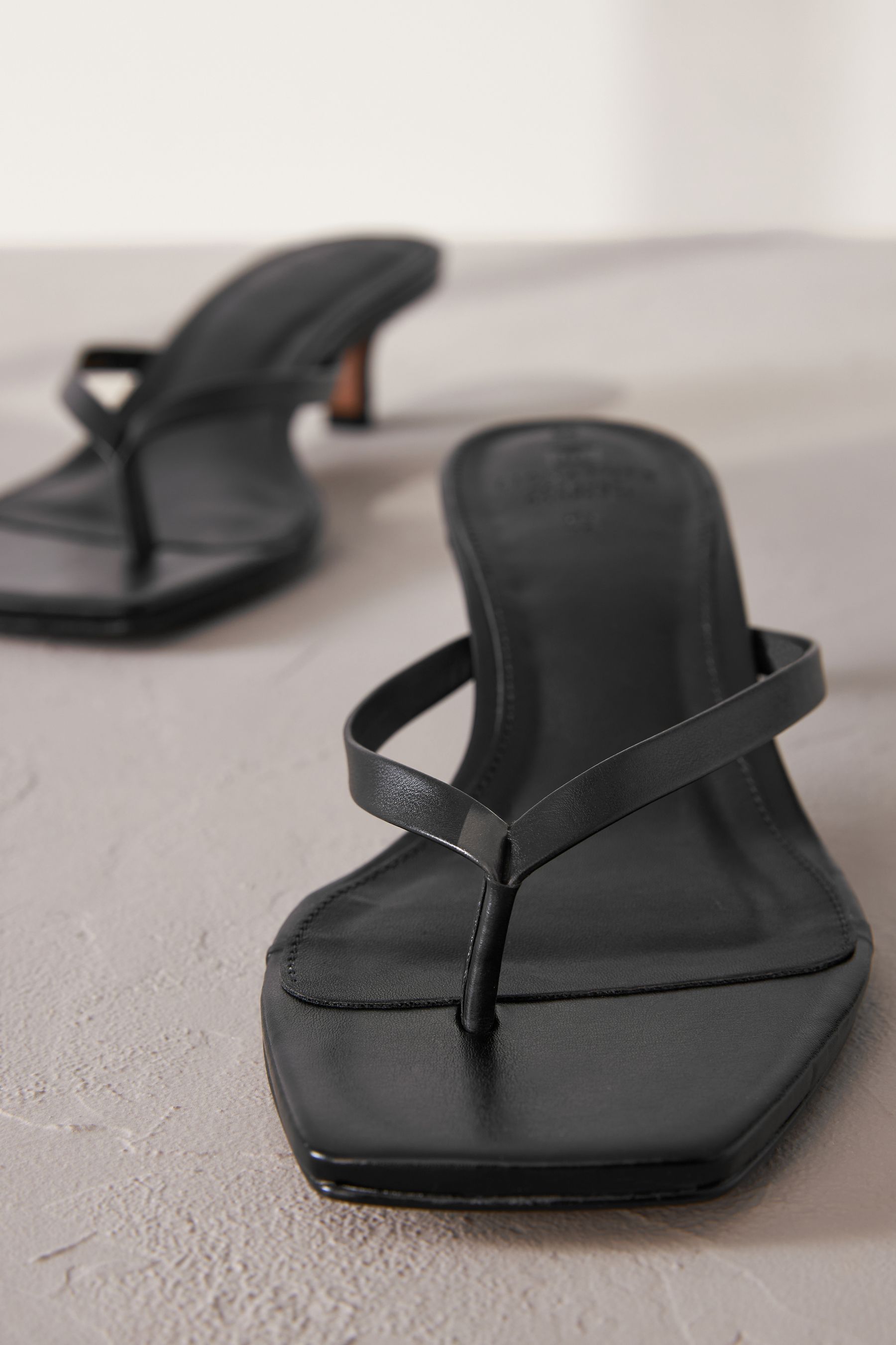 Buy Black Signature Leather Toe Post Heeled Mules from the Next UK ...