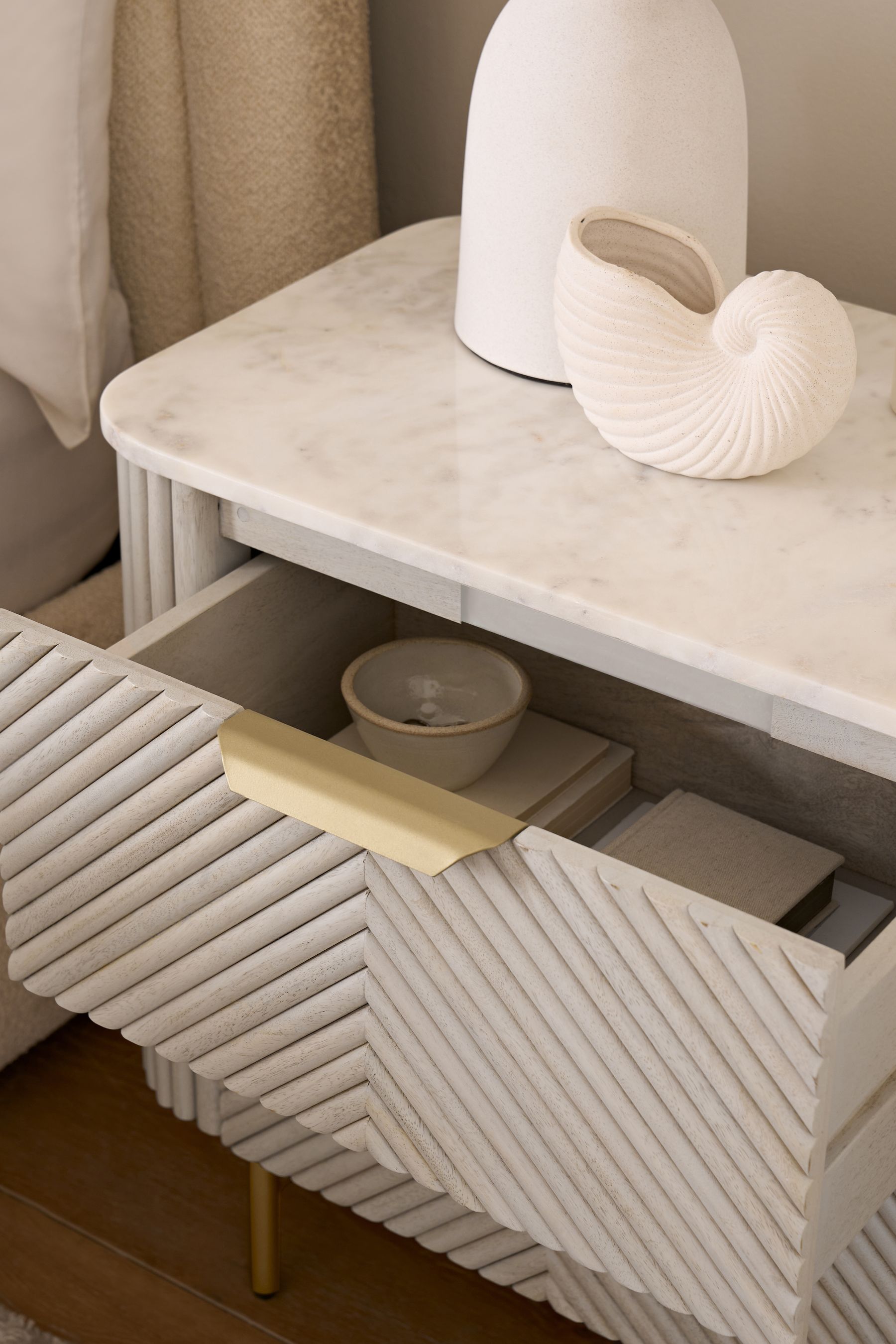 Buy Light Grey Valencia Marble Mango Wood 2 Drawer Wide Bedside Table ...