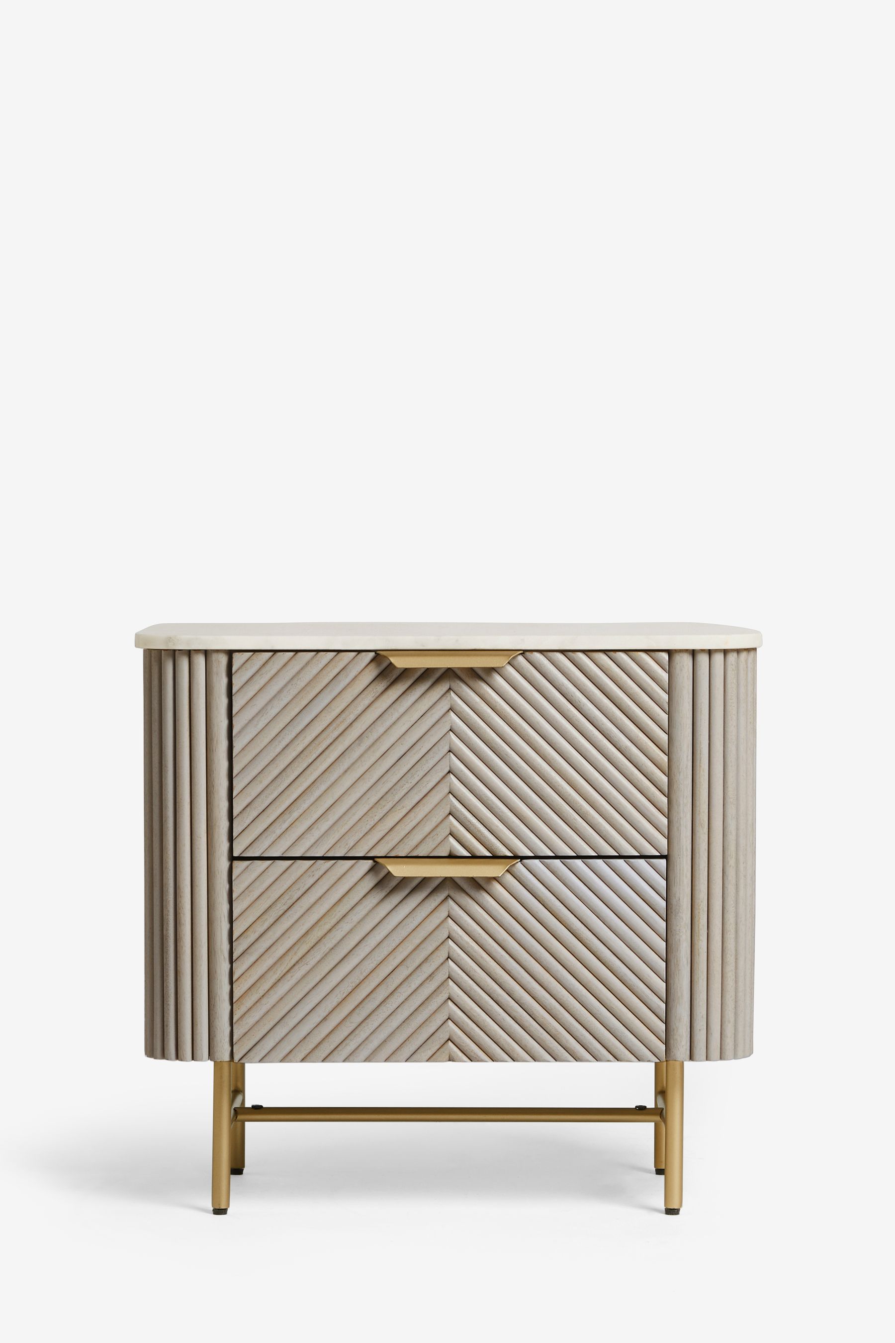 Buy Light Grey Valencia Marble Mango Wood 2 Drawer Wide Bedside Table ...