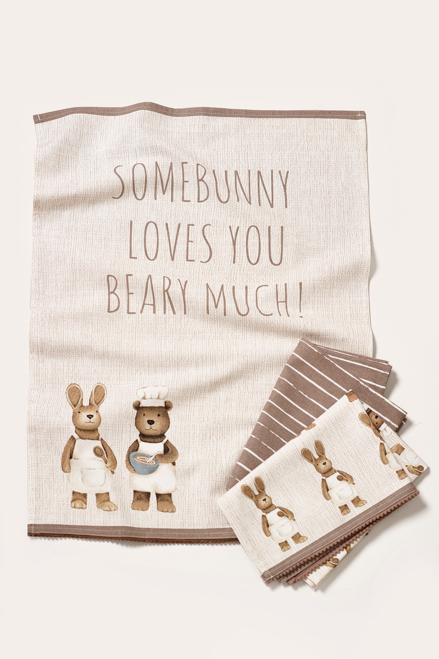 Buy Set of 3 Natural Bertie Bear and Rosie Bunny Tea Towels from the ...