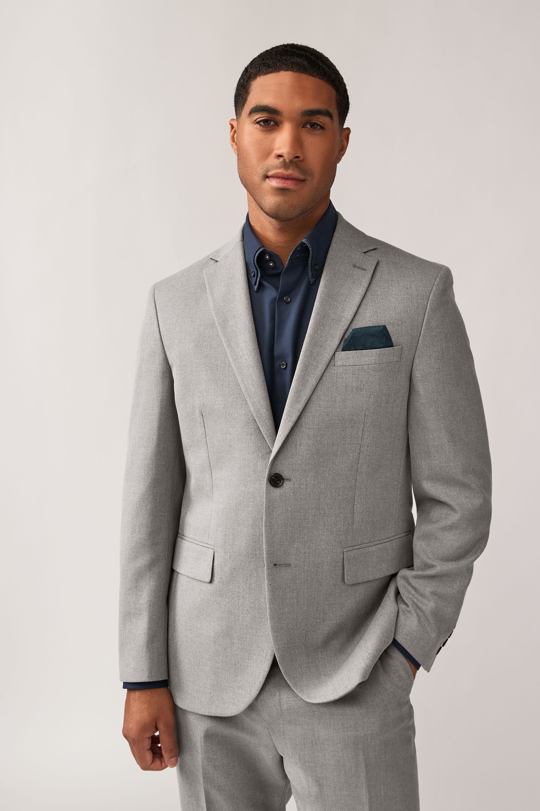 Buy Grey Regular Fit Textured Suit Jacket from the Next UK online shop