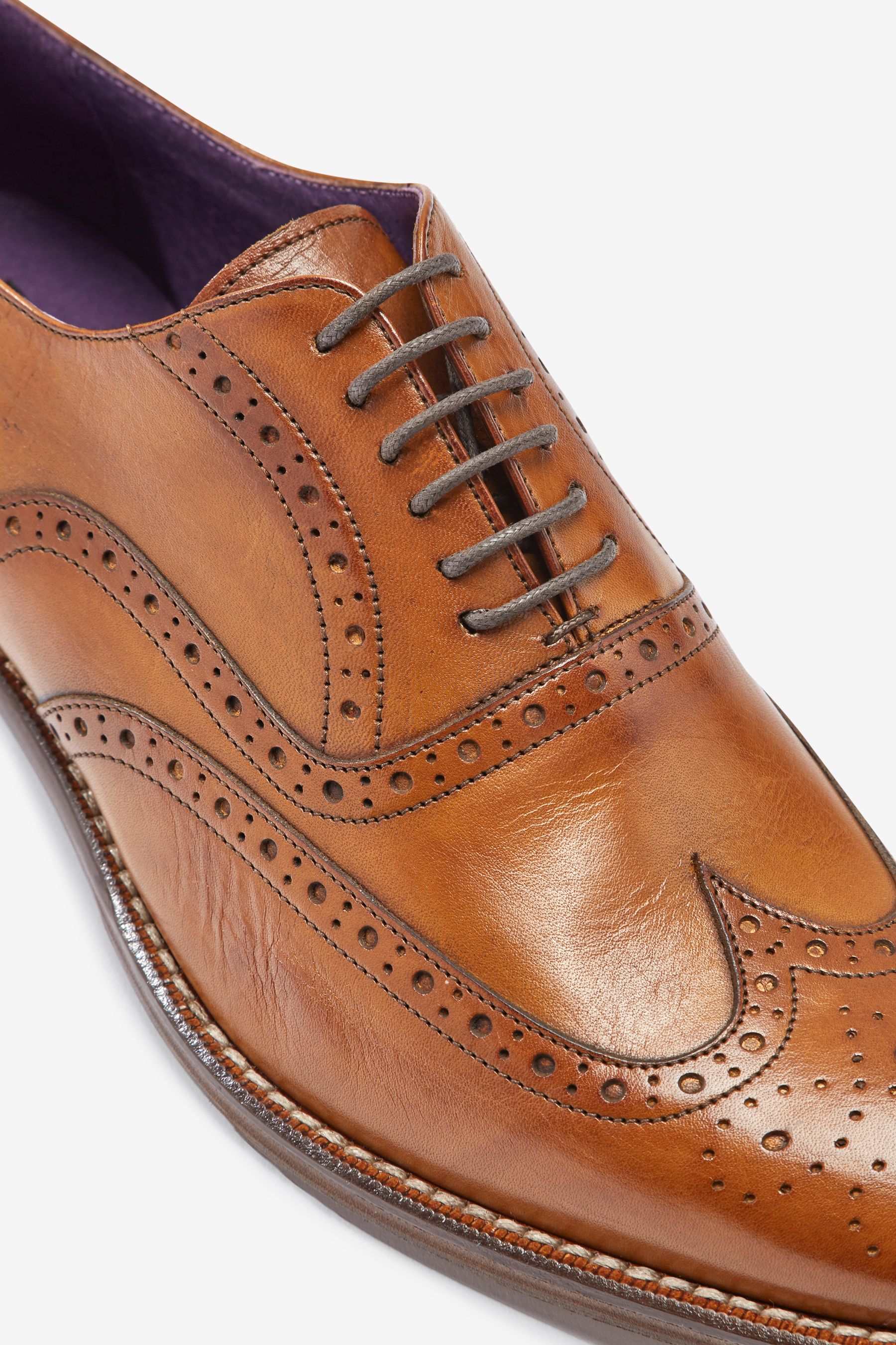 Buy Tan Brown Regular Fit Signature Italian Leather Wing Cap Brogues ...