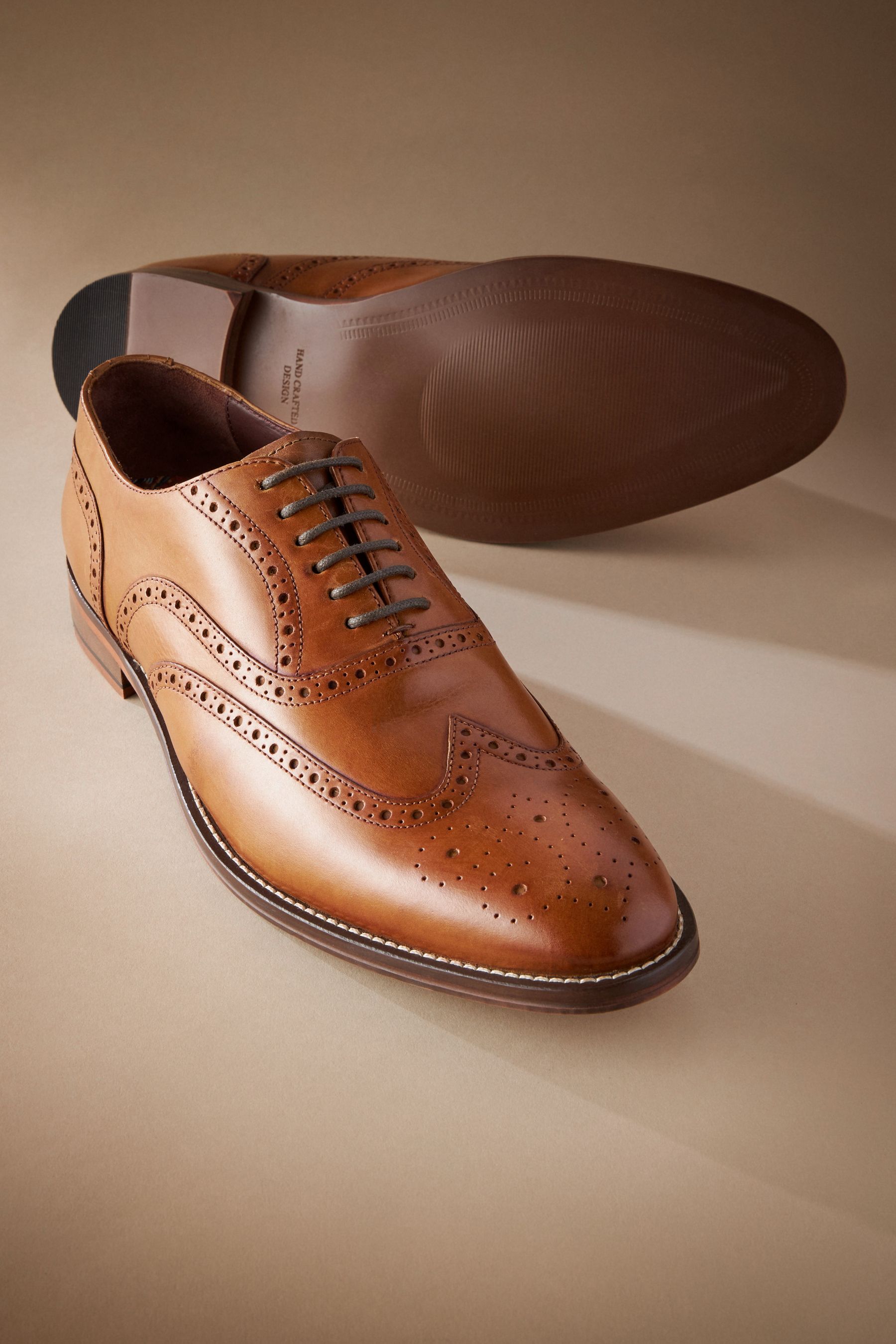 Buy Tan Brown Regular Fit Signature Italian Leather Wing Cap Brogues ...