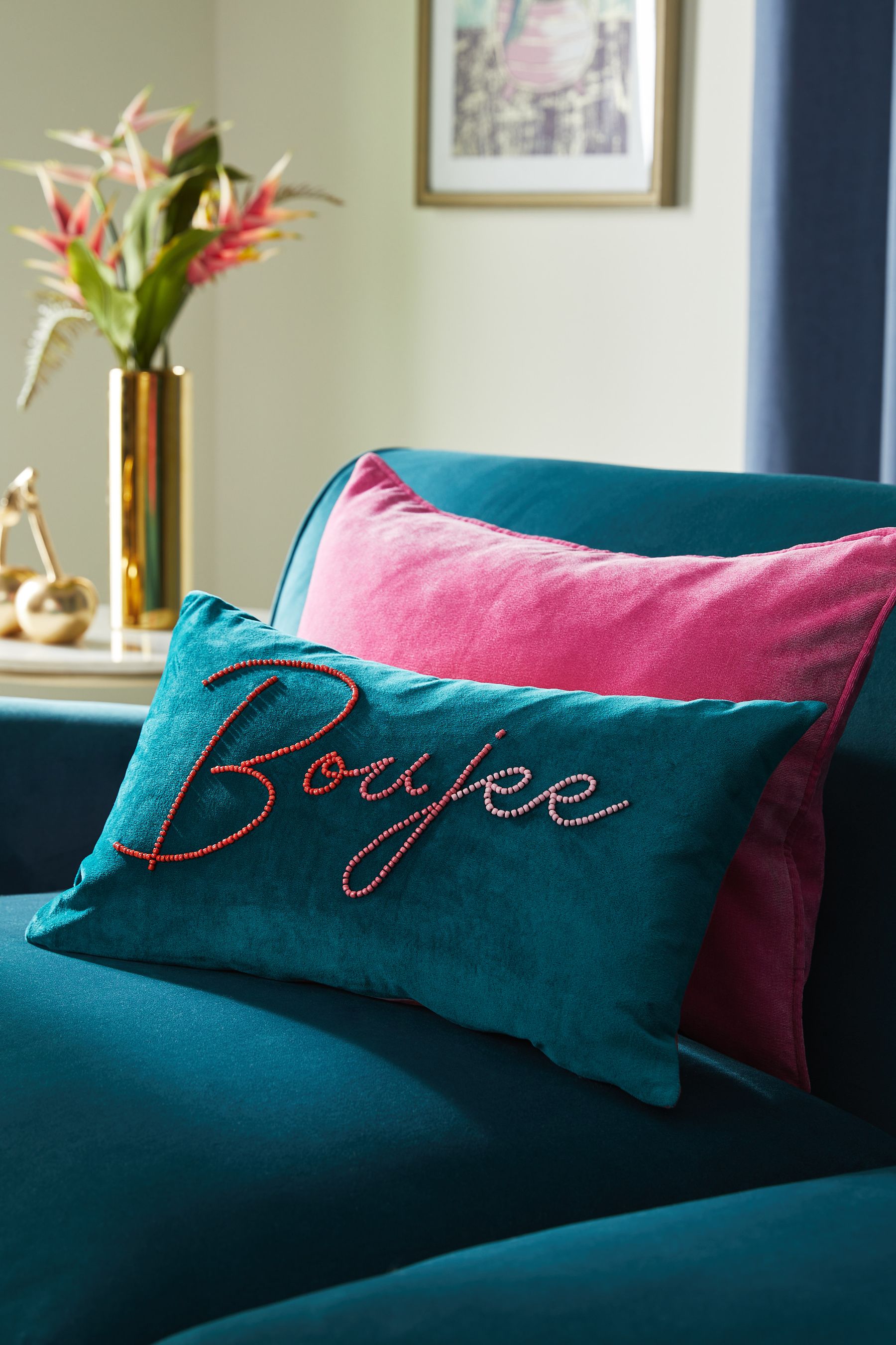 Buy Teal Blue 50 x 30cm Boujee Beaded Cushion from the Next UK online shop