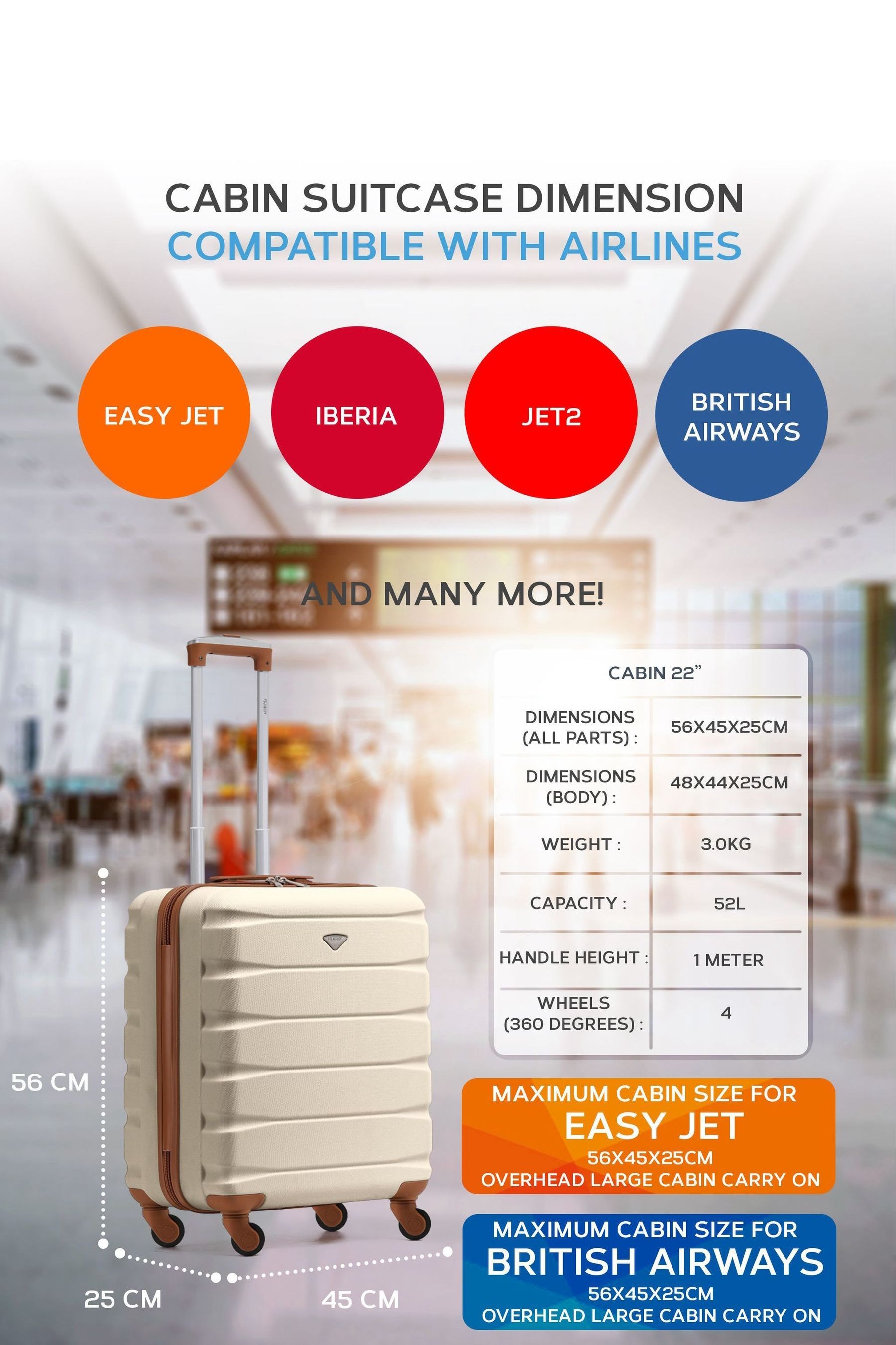 Buy Flight Knight 56x45x25cm EasyJet Overhead 4 Wheel ABS Hard Case ...