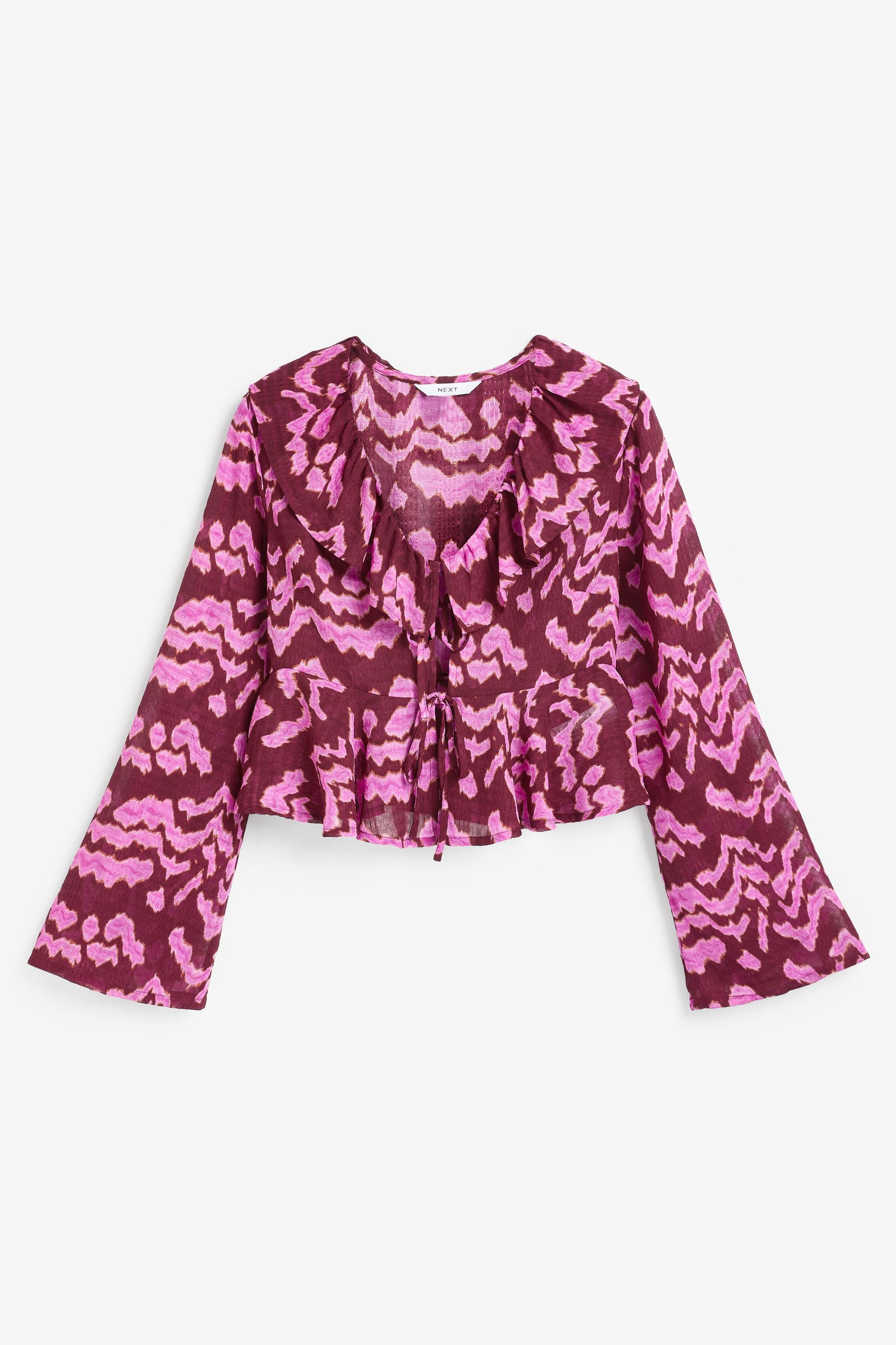 Buy Pink/Red Tie Front Ruffle Long Sleeve Blouse from Next Ireland