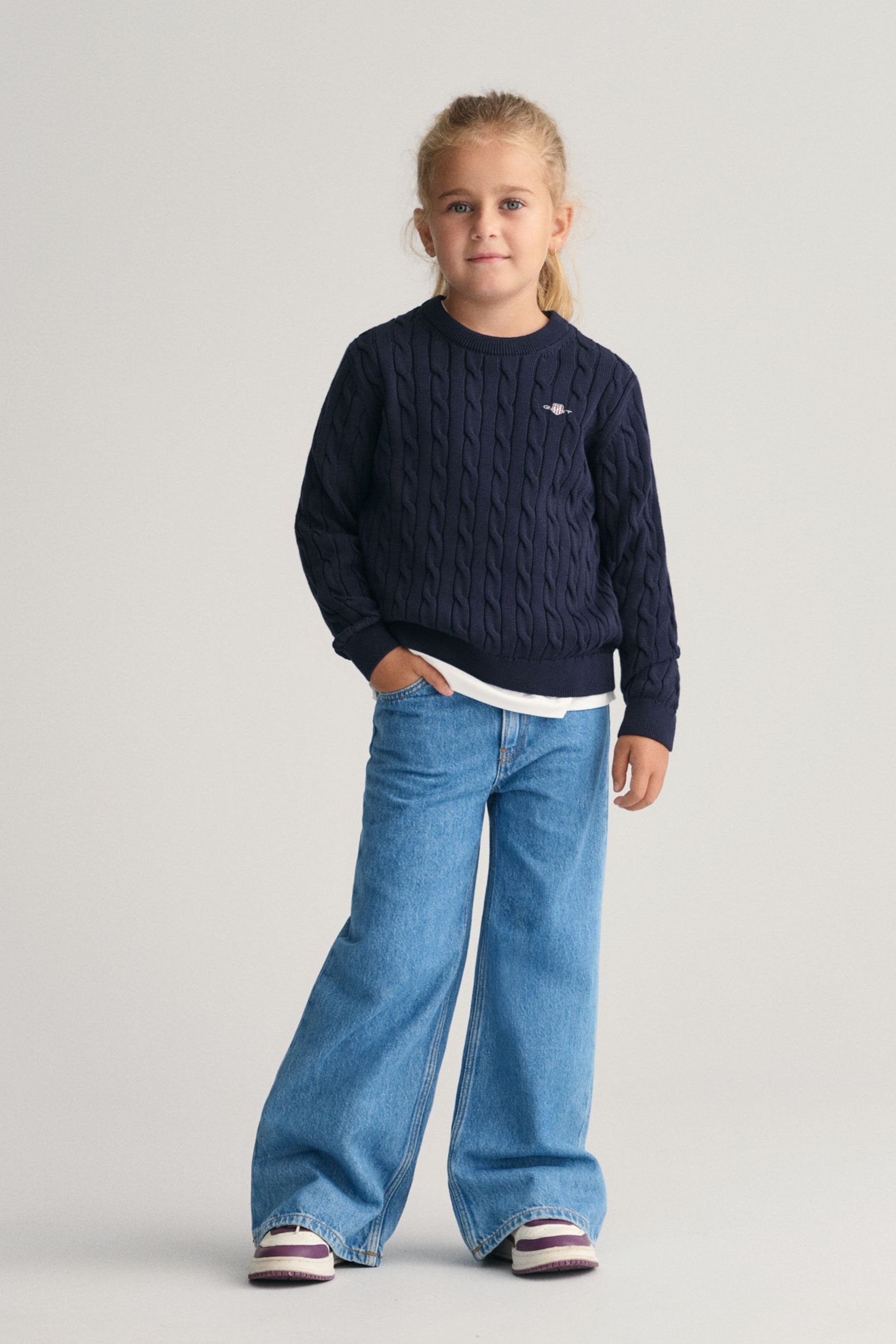 Buy GANT Kids Shield Cotton Cable Knit Crew Neck Sweater from the Next ...