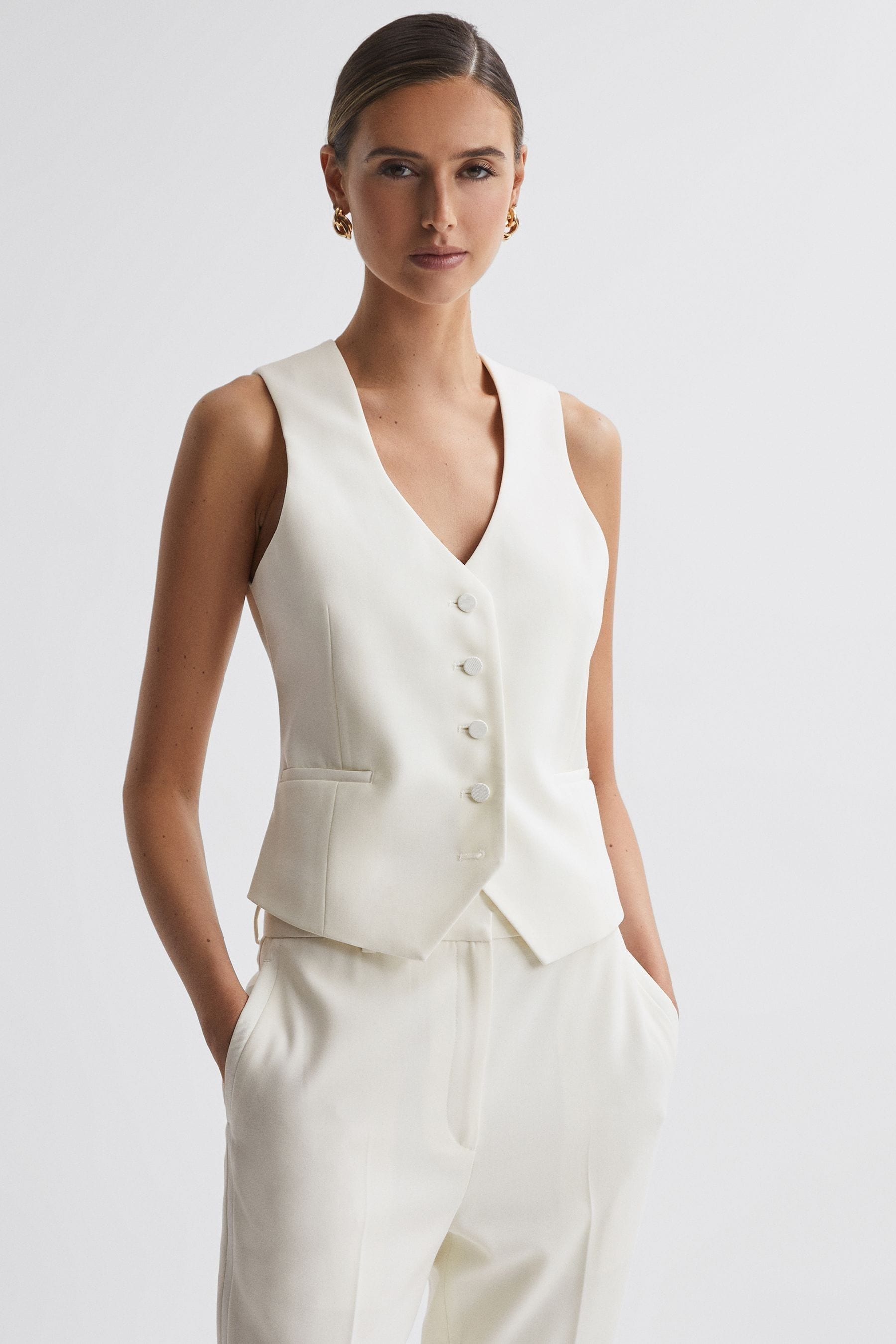 Buy Reiss Off White Mila Tailored Fit Wool Suit Waistcoat from the Next ...