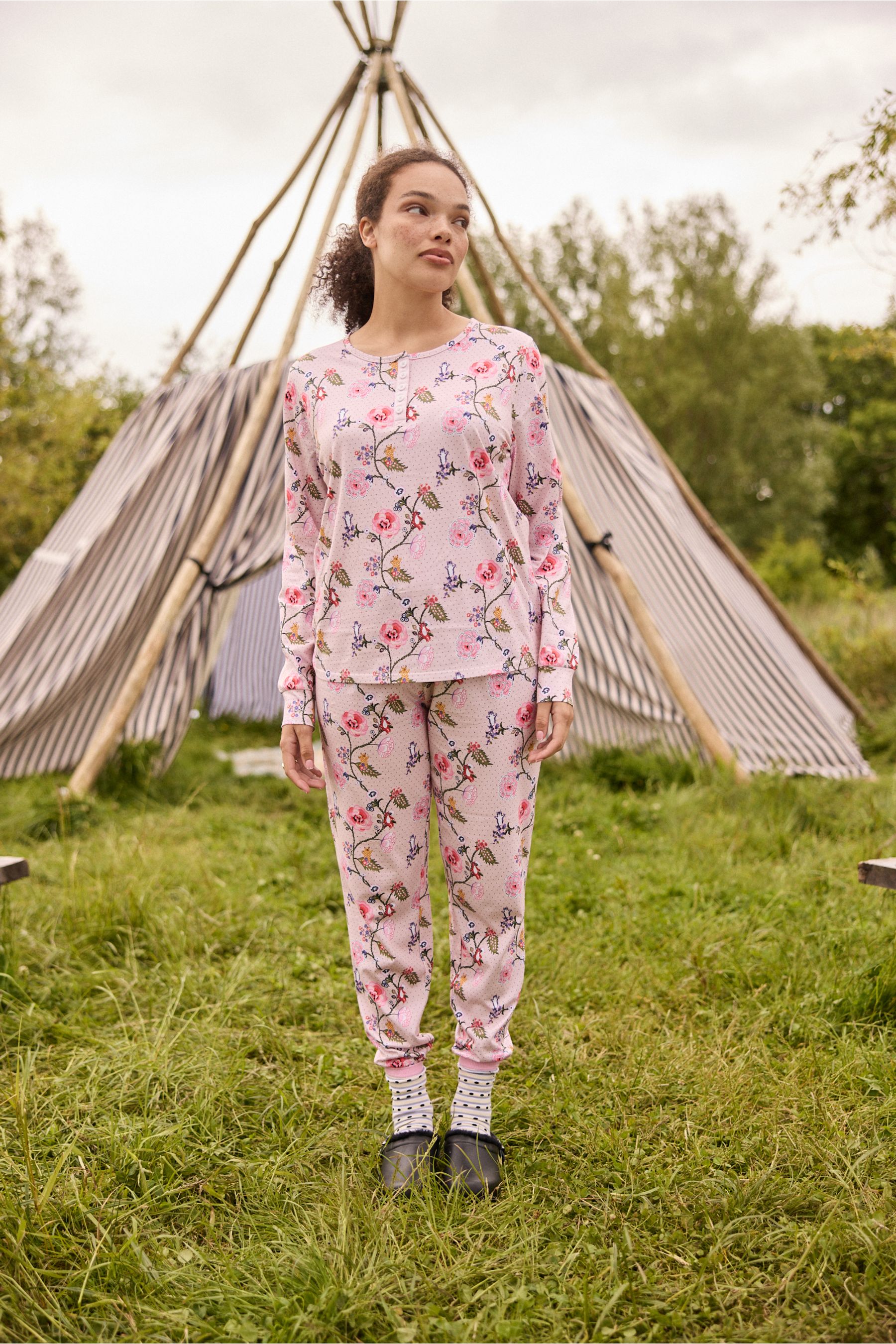 Buy Cath Kidston Pale Pink Floral 100% Cotton Henley Pyjamas from the ...