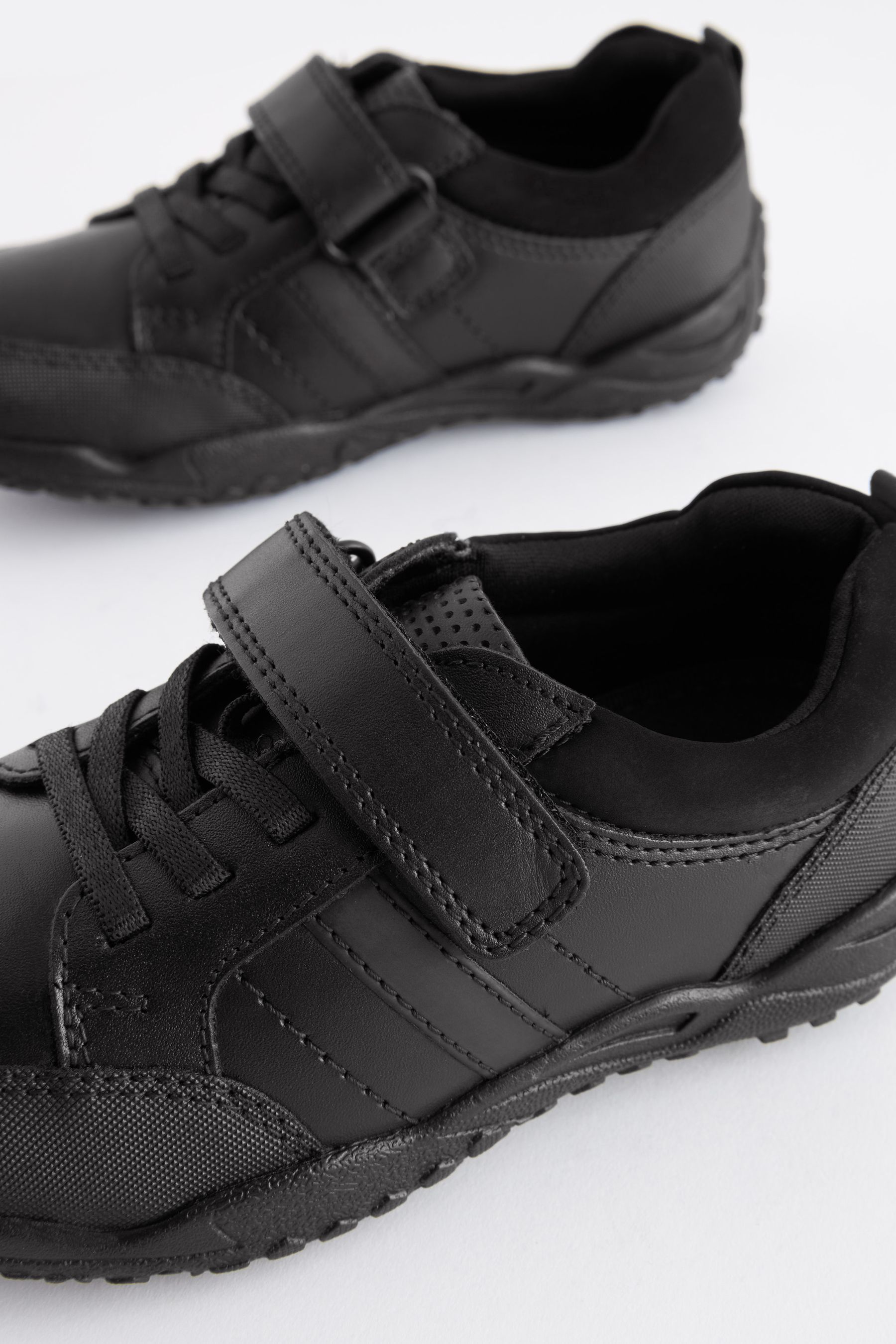 Buy Black Standard Fit (F) School Leather Elastic Lace Shoes from the ...