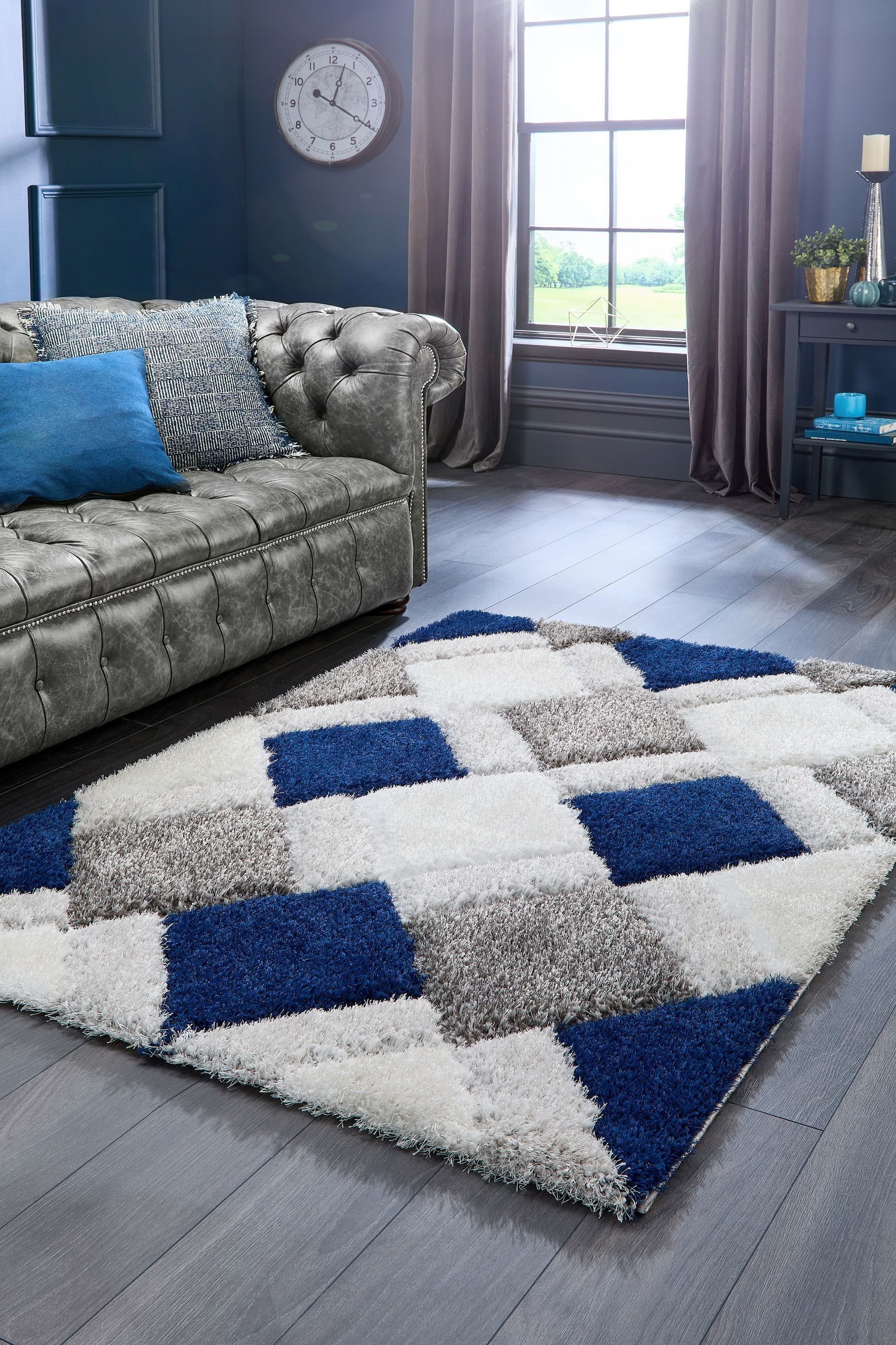 Buy Origin Rug Collection. Navy 3DGEO Shaggy Rug from the Next UK ...