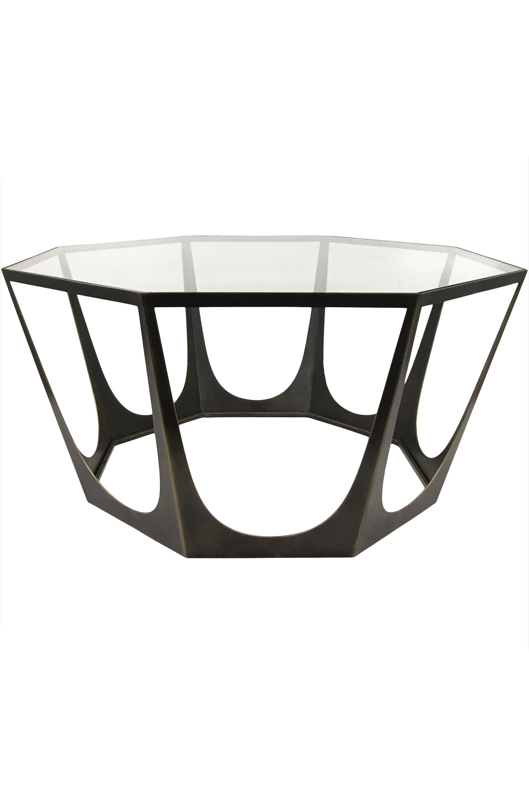 Buy Libra Interiors Bronze Catalan Bronze Gilded Glass Top Round Coffee ...