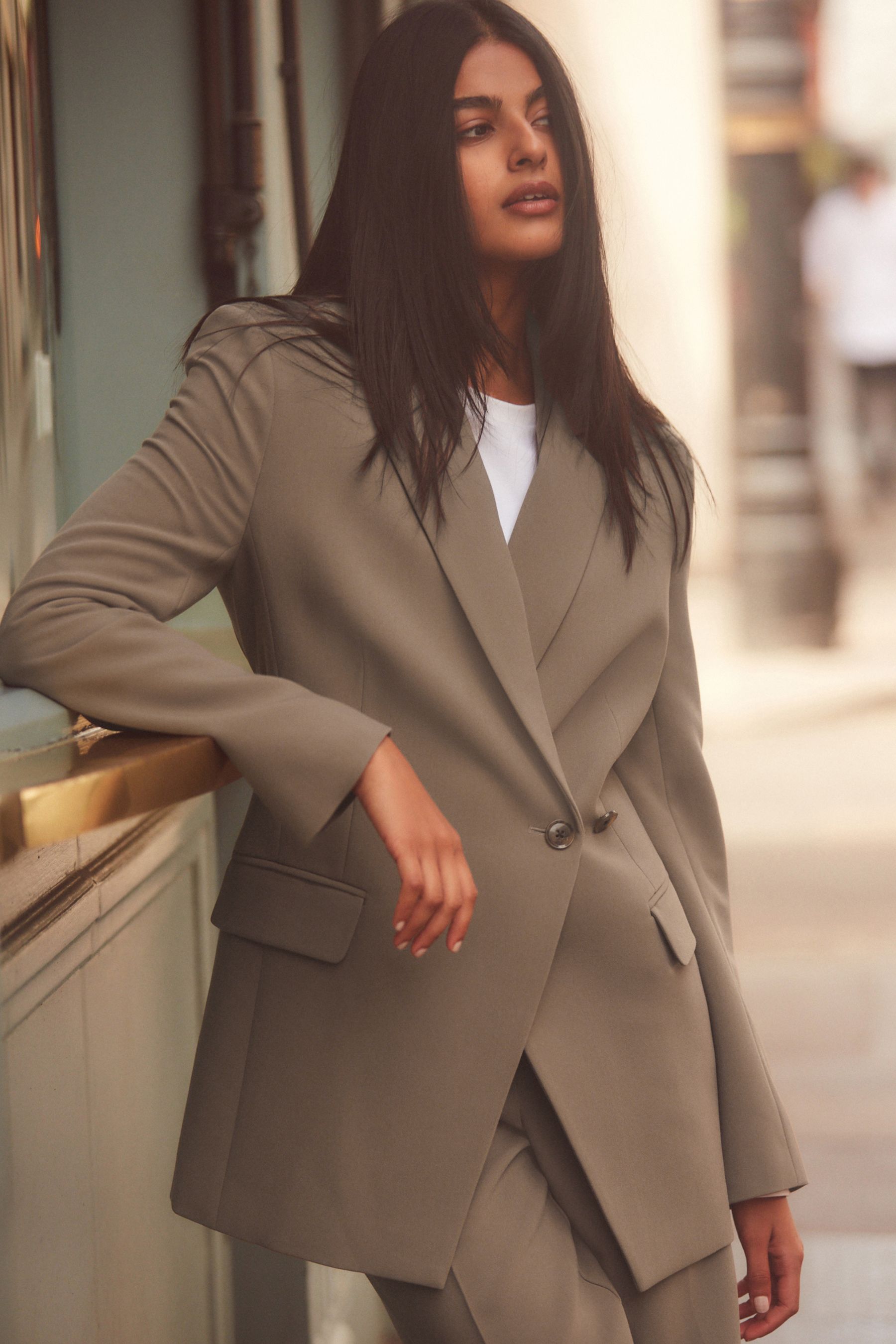 Buy Brown/Khaki Asymmetric Adjustable Waist Blazer from Next Ireland