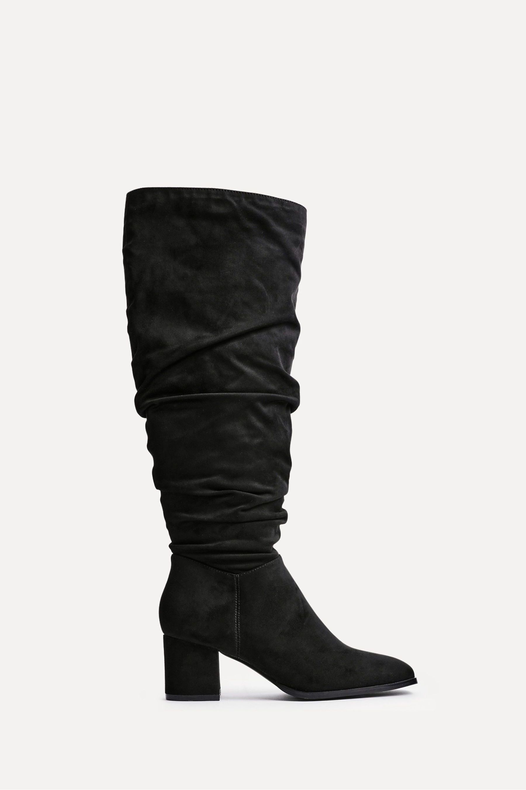 Buy Linzi Black Margot Faux Suede Square Toe Block Heel Knee High Boots ...