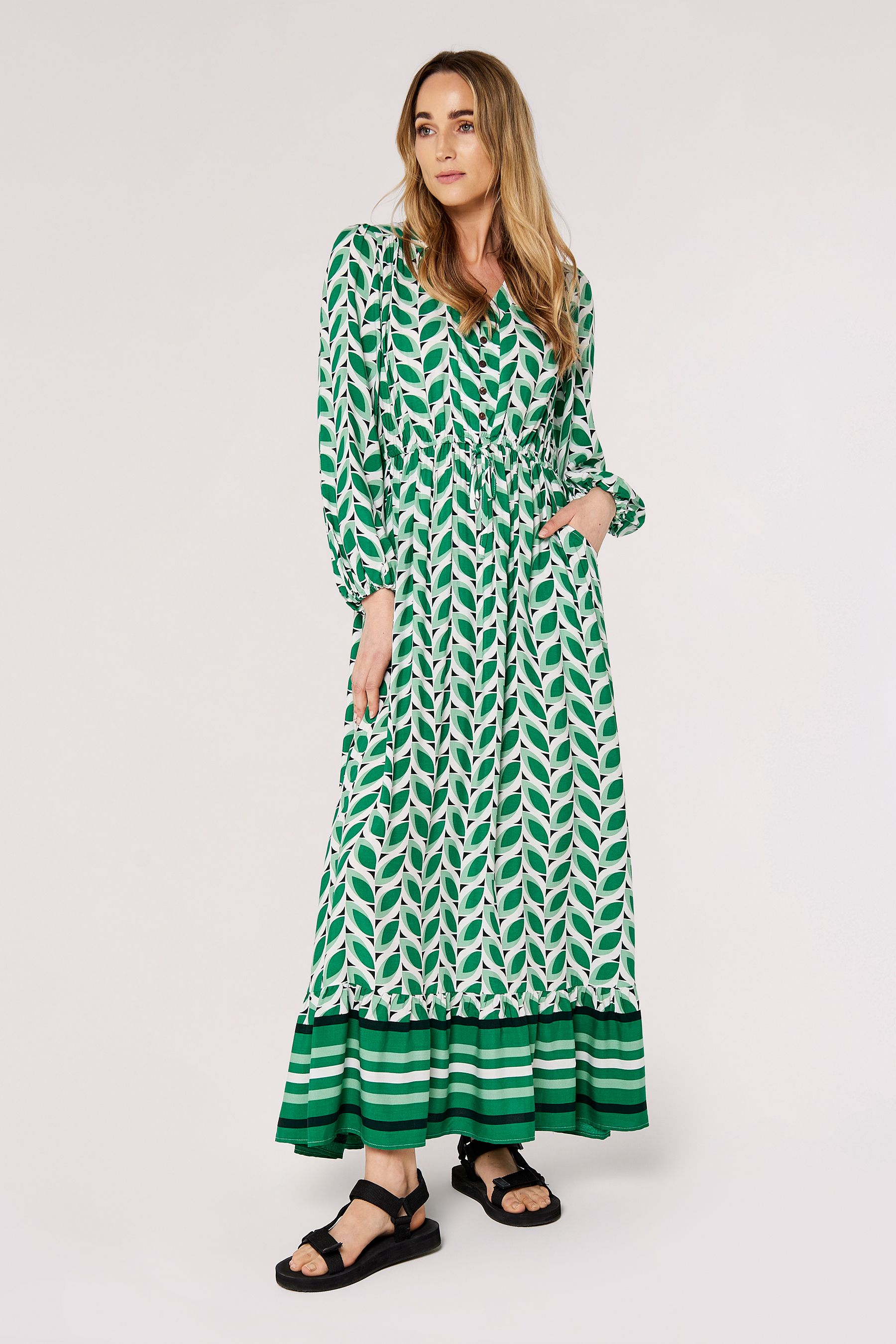 Buy Apricot Green & White Geo Leaves Border Wrap Dress from the Next UK ...