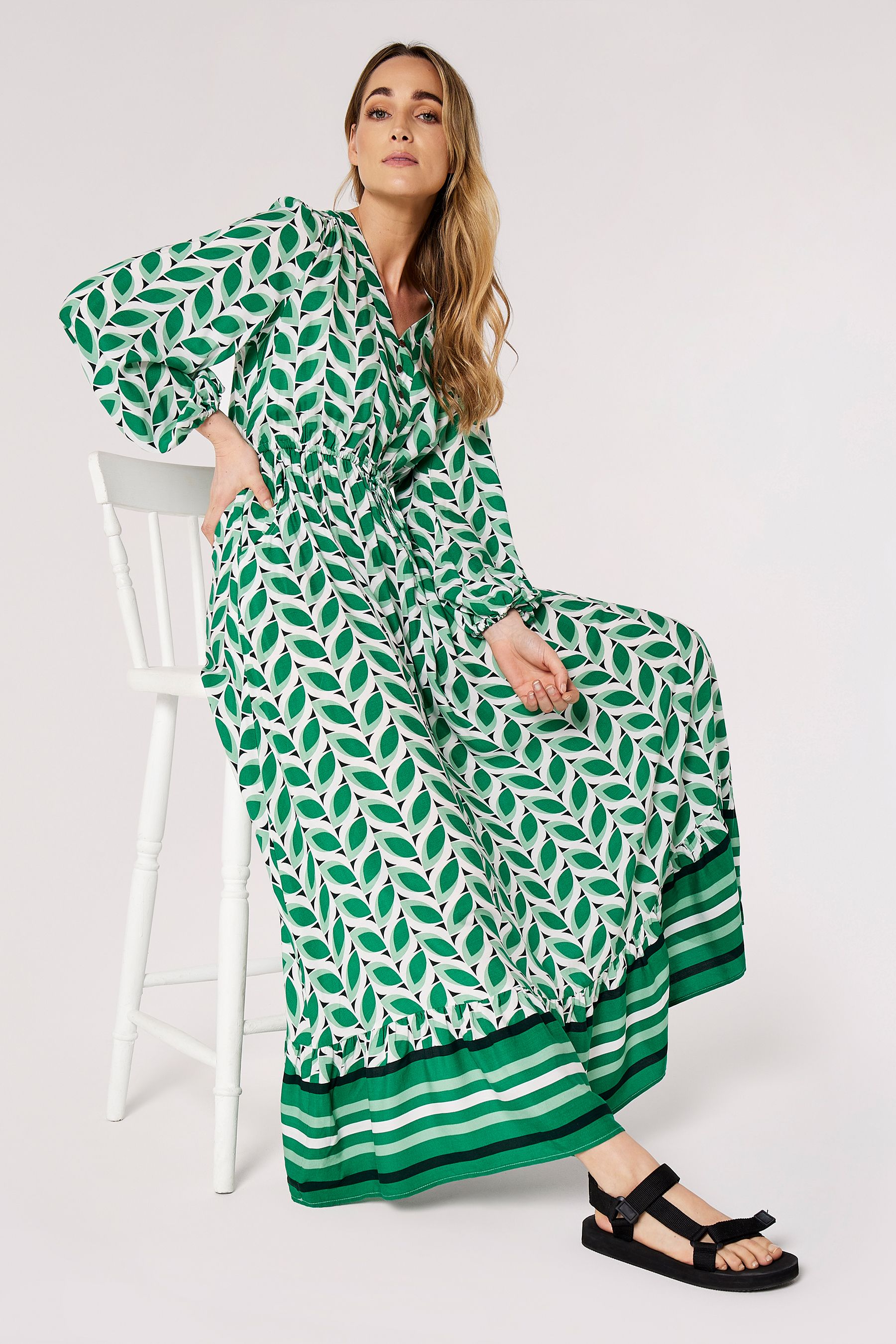 Buy Apricot Green & White Geo Leaves Border Wrap Dress from the Next UK ...