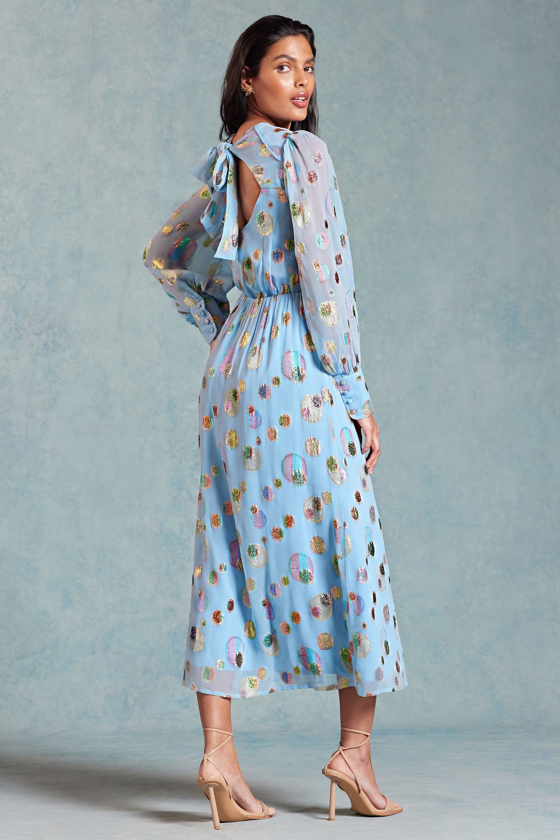 Buy Love & Roses Metallic Jacquard Long Sleeve Midi Dress from Next Ireland