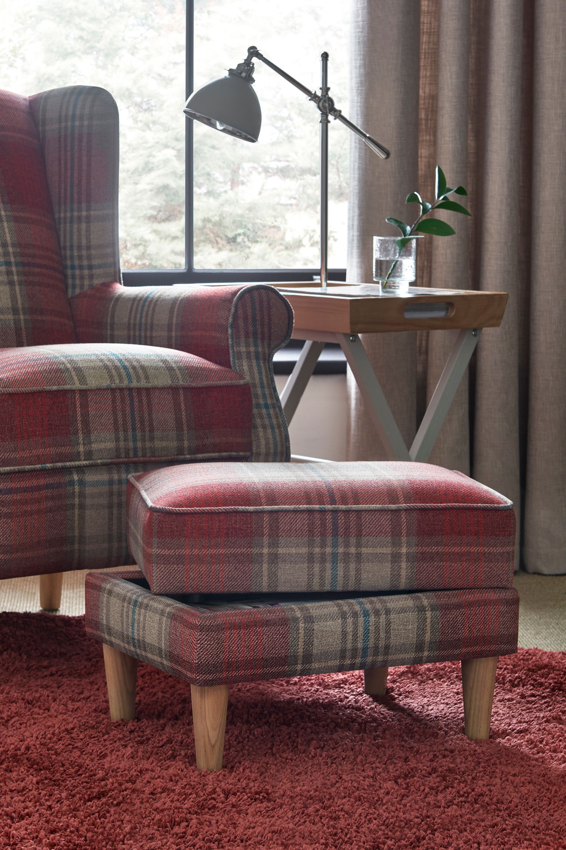Buy Versatile Check Sterling Red Sherlock Storage Footstool from the ...