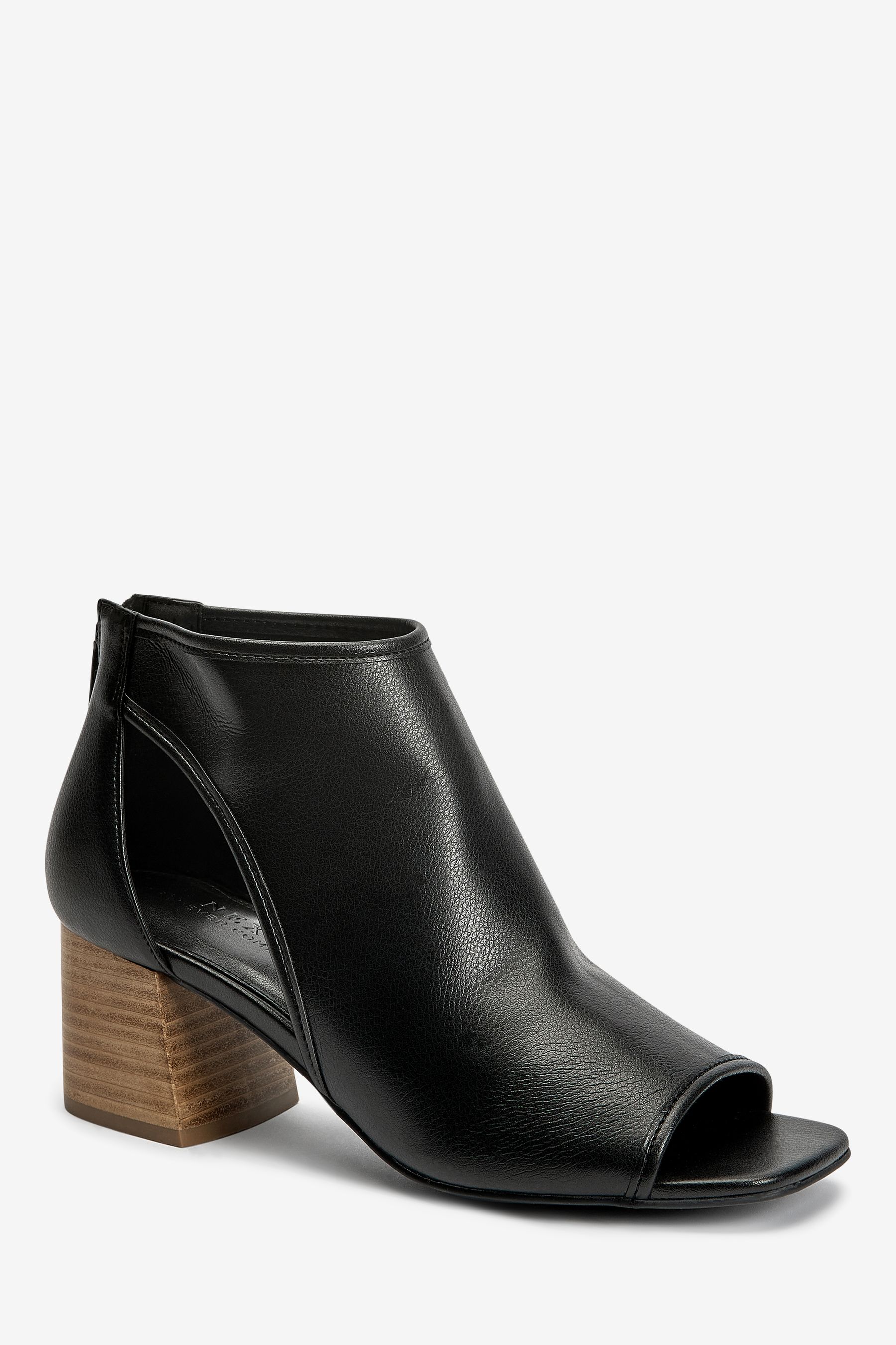 Buy Black Stacked Heel Next Forever Comfort® Low Cut-Out Shoe Boots ...
