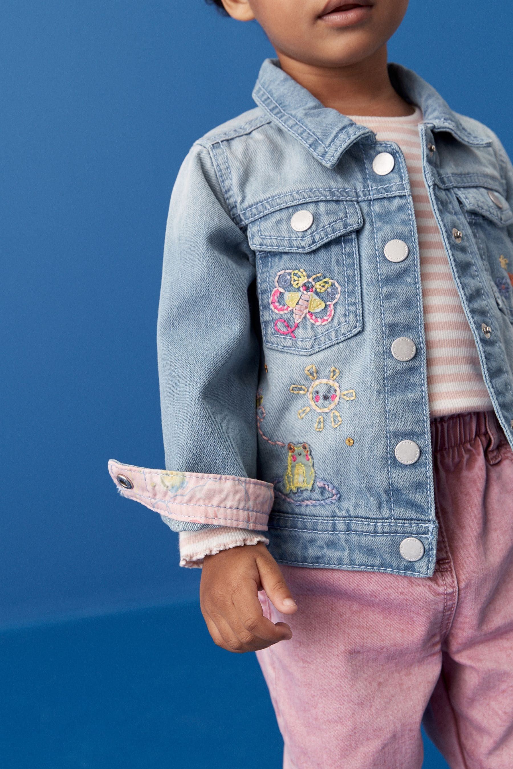 Buy Mid Blue Denim Embroidered Unicorn Jacket (3mths-7yrs) from the ...