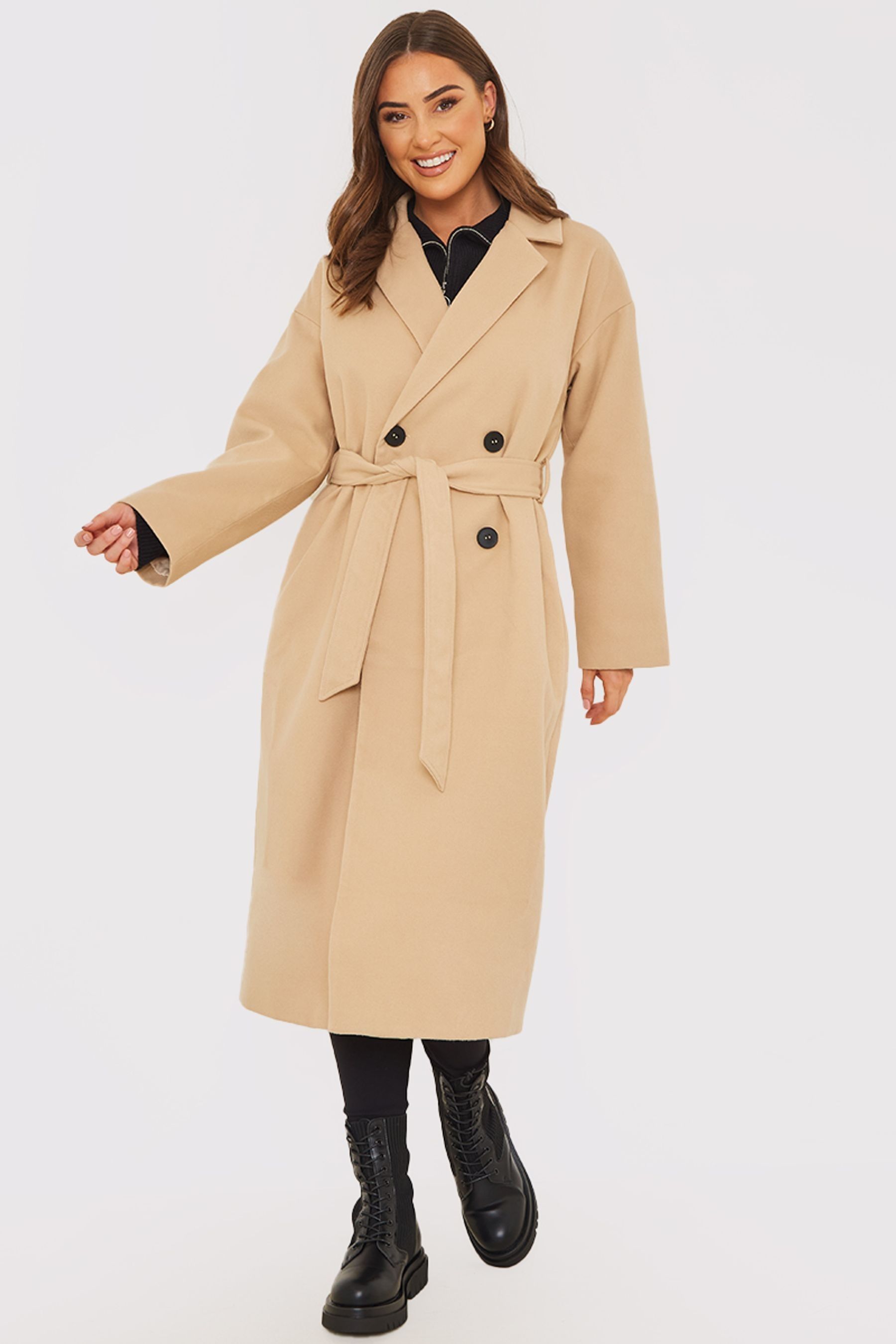 Buy In The Style Brown Jac Jossa Faux Wool Belted Longline Coat from ...