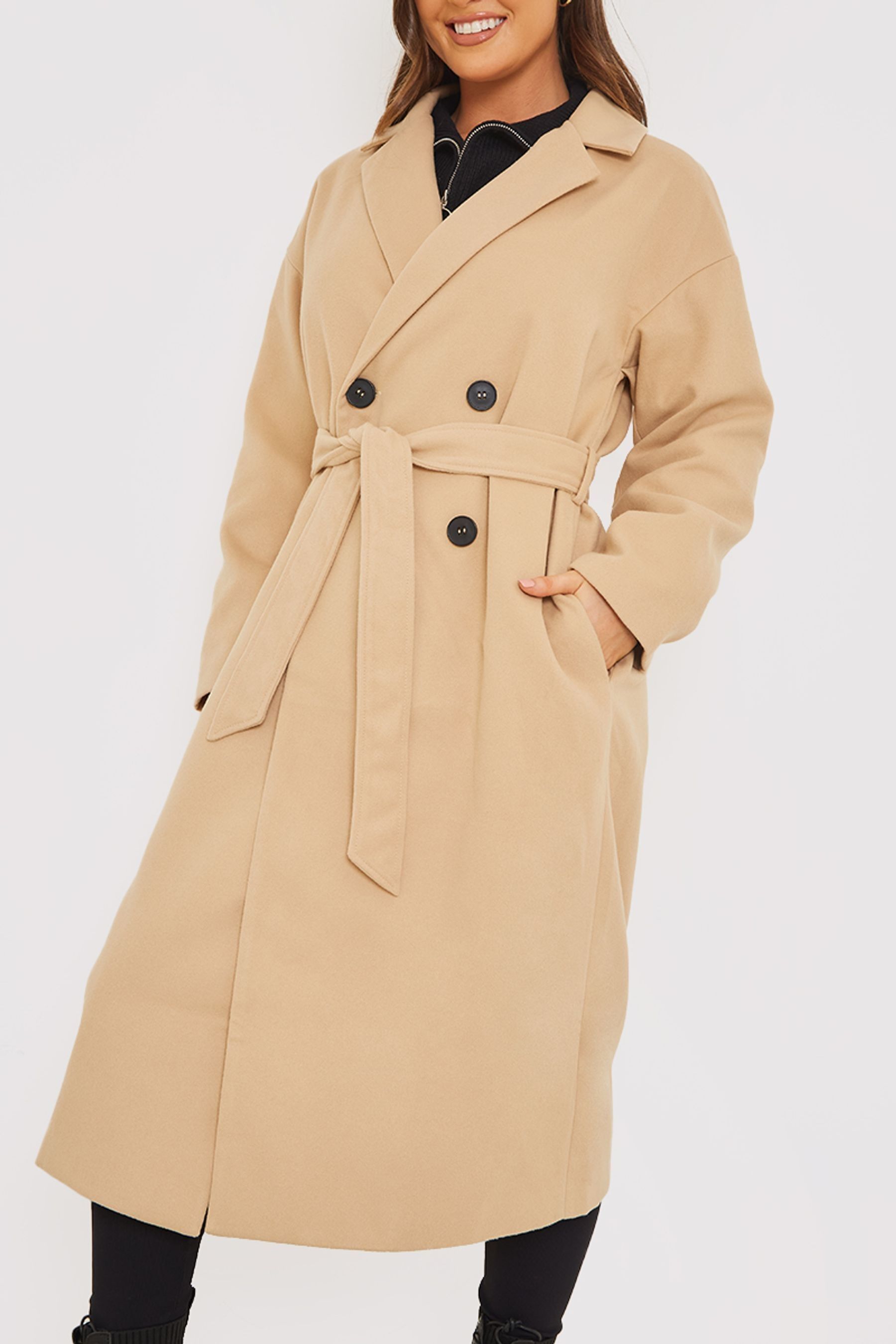 Buy In The Style Brown Jac Jossa Faux Wool Belted Longline Coat from ...