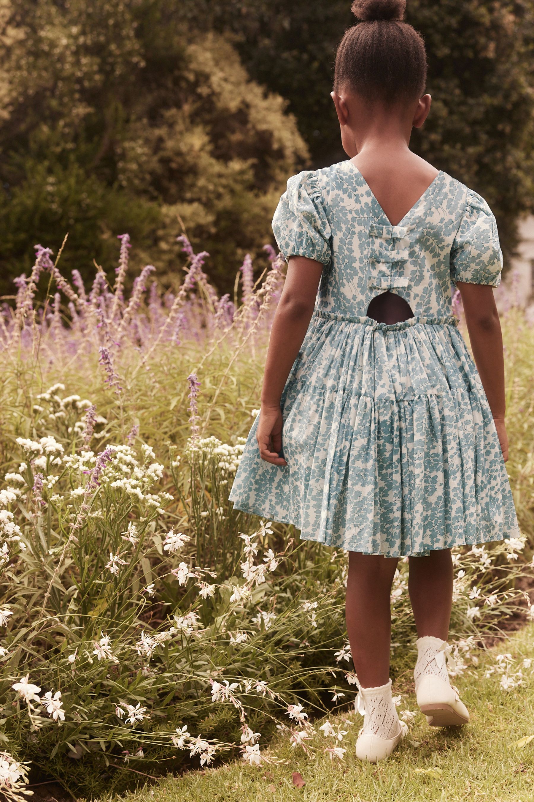 Buy Laura Ashley White/Blue Bow Back Prom Dress from the Next UK online ...