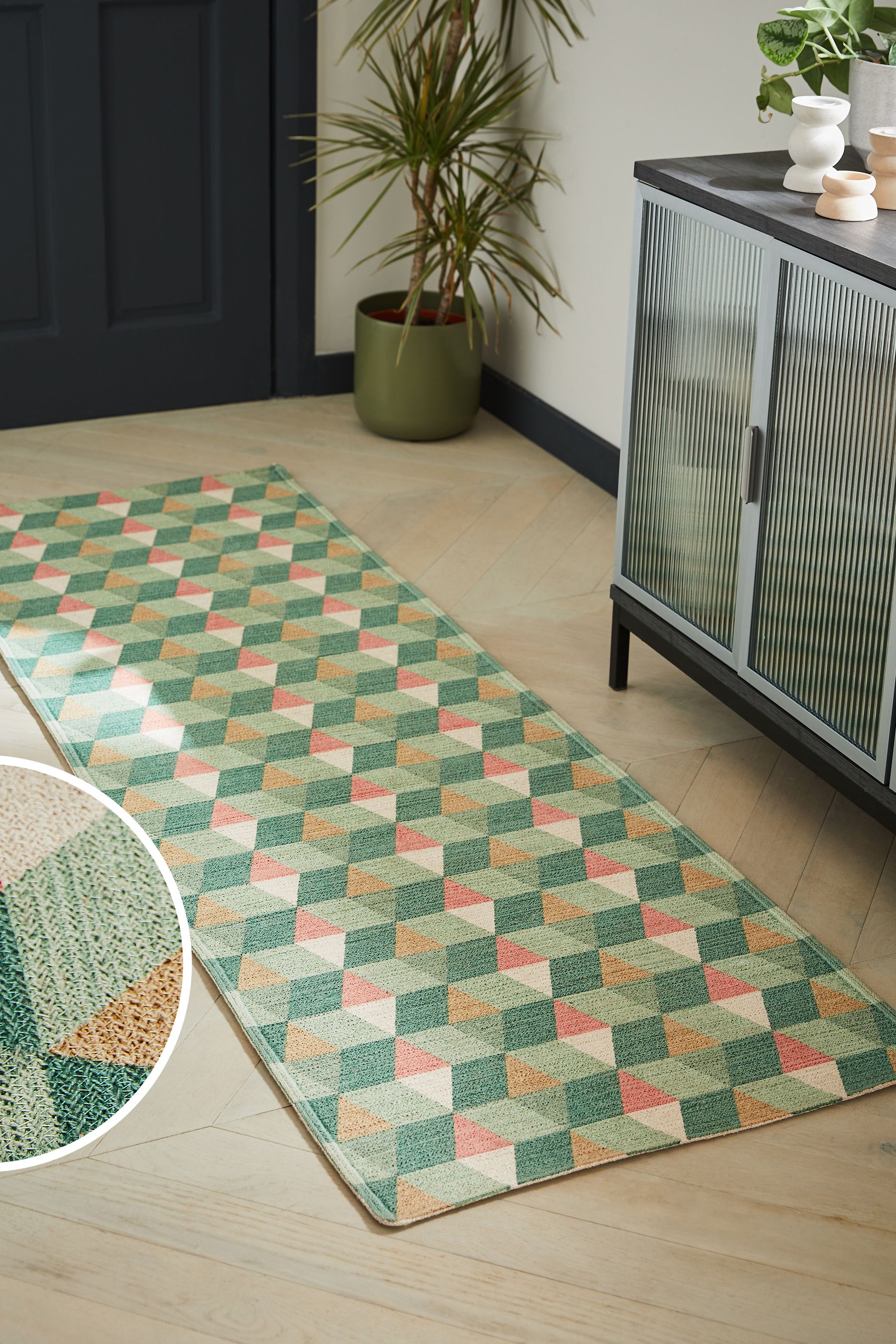 Buy Green and Pink Geometric Tile Runner from the Next UK online shop
