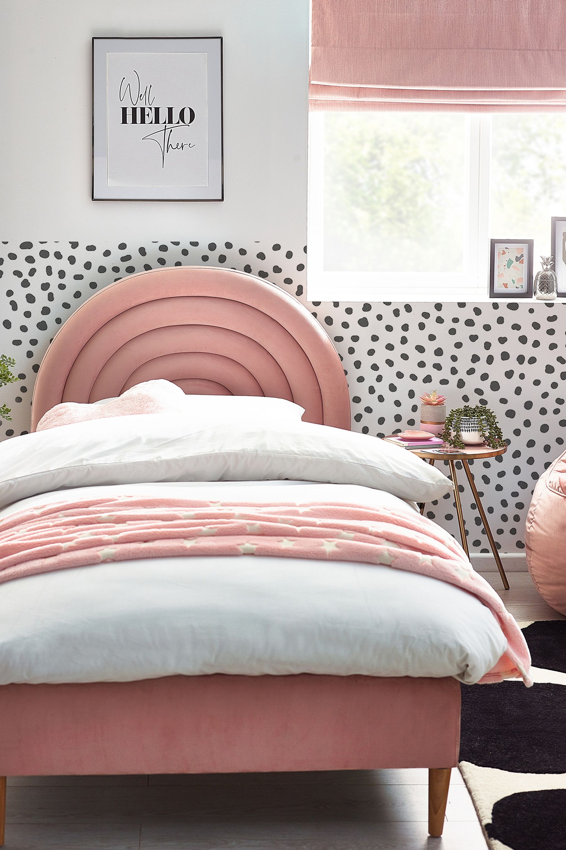 Buy Opulent Velvet Blush Pink Kids Rainbow Bed Upholstered from Next ...