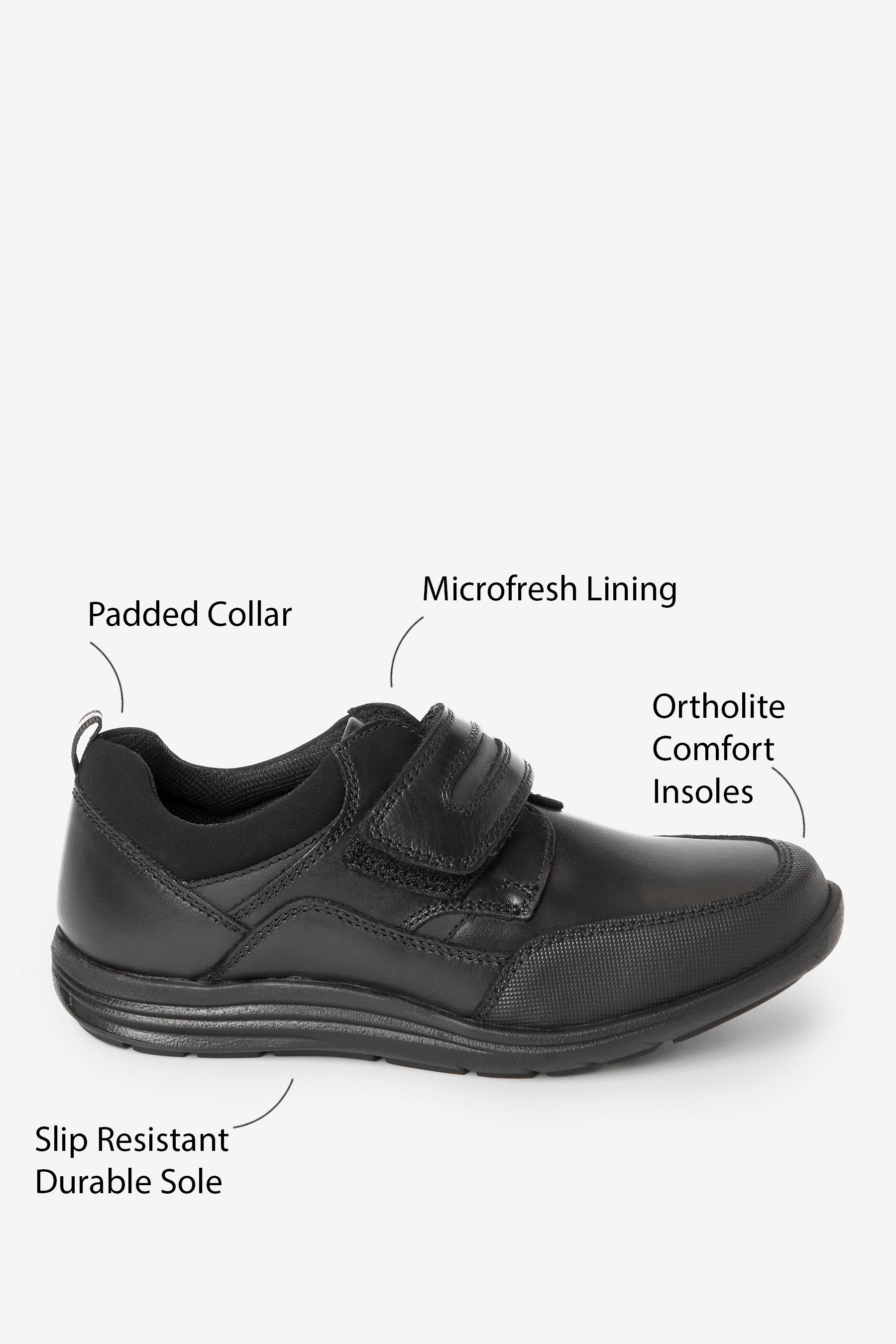 Buy Black Narrow Fit (E) School Leather Single Strap Shoes from the ...