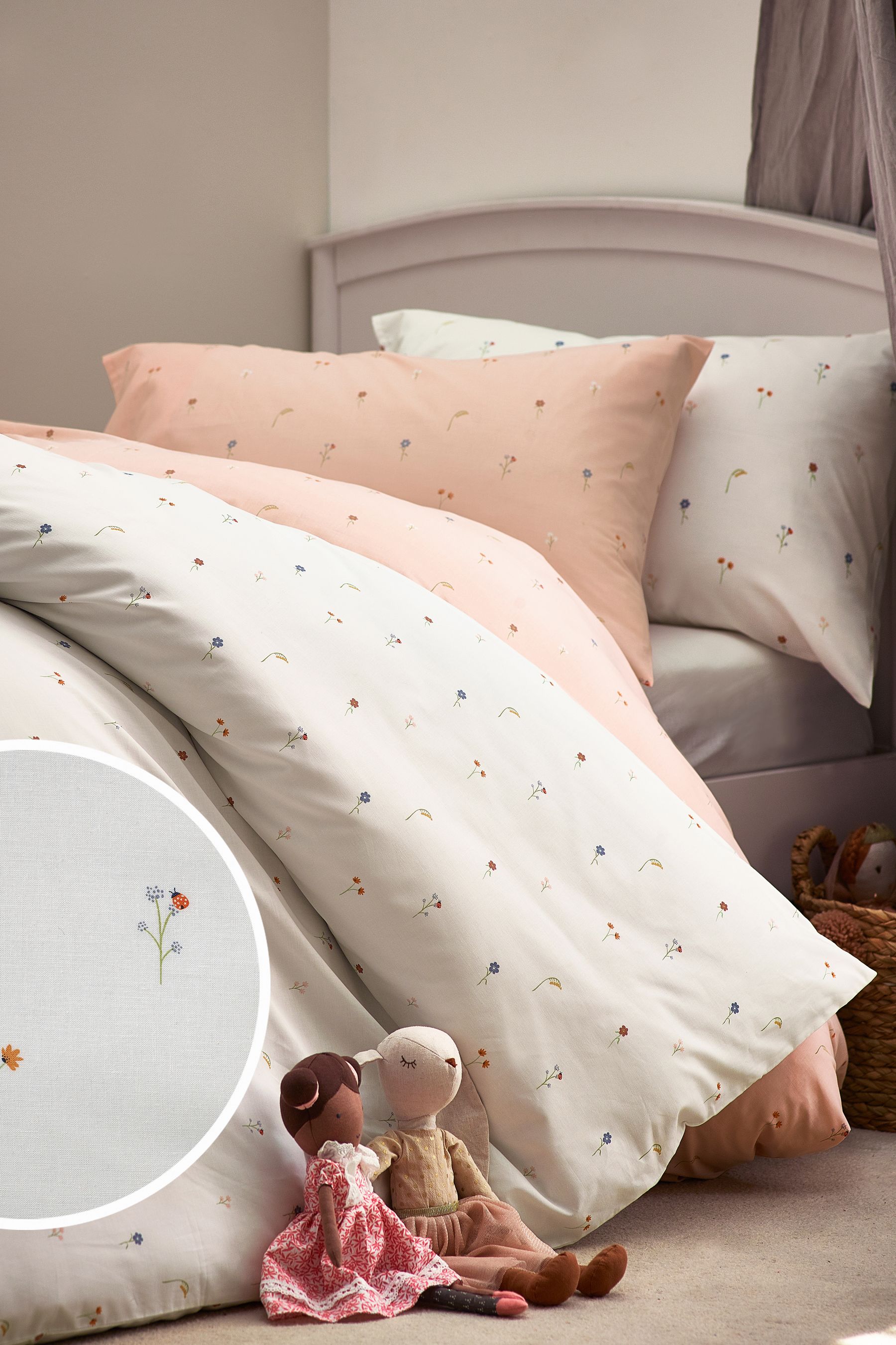 Buy 2 Pack Neutral Pink Ditsy Floral Duvet Cover and Pillowcase Set ...