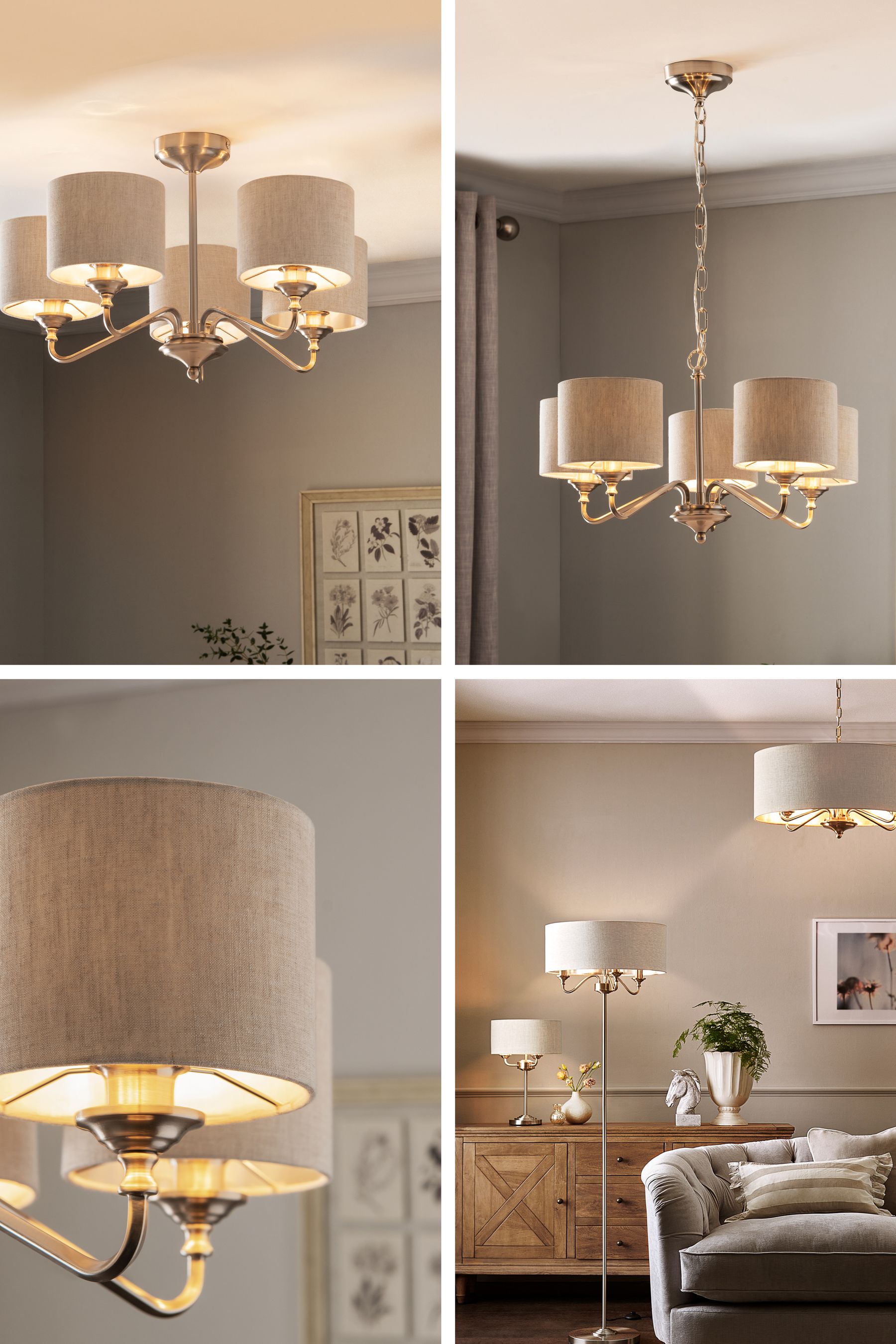 Buy Brushed Chrome Burford 5 Light Dual Mount Height Adjustable Ceiling ...