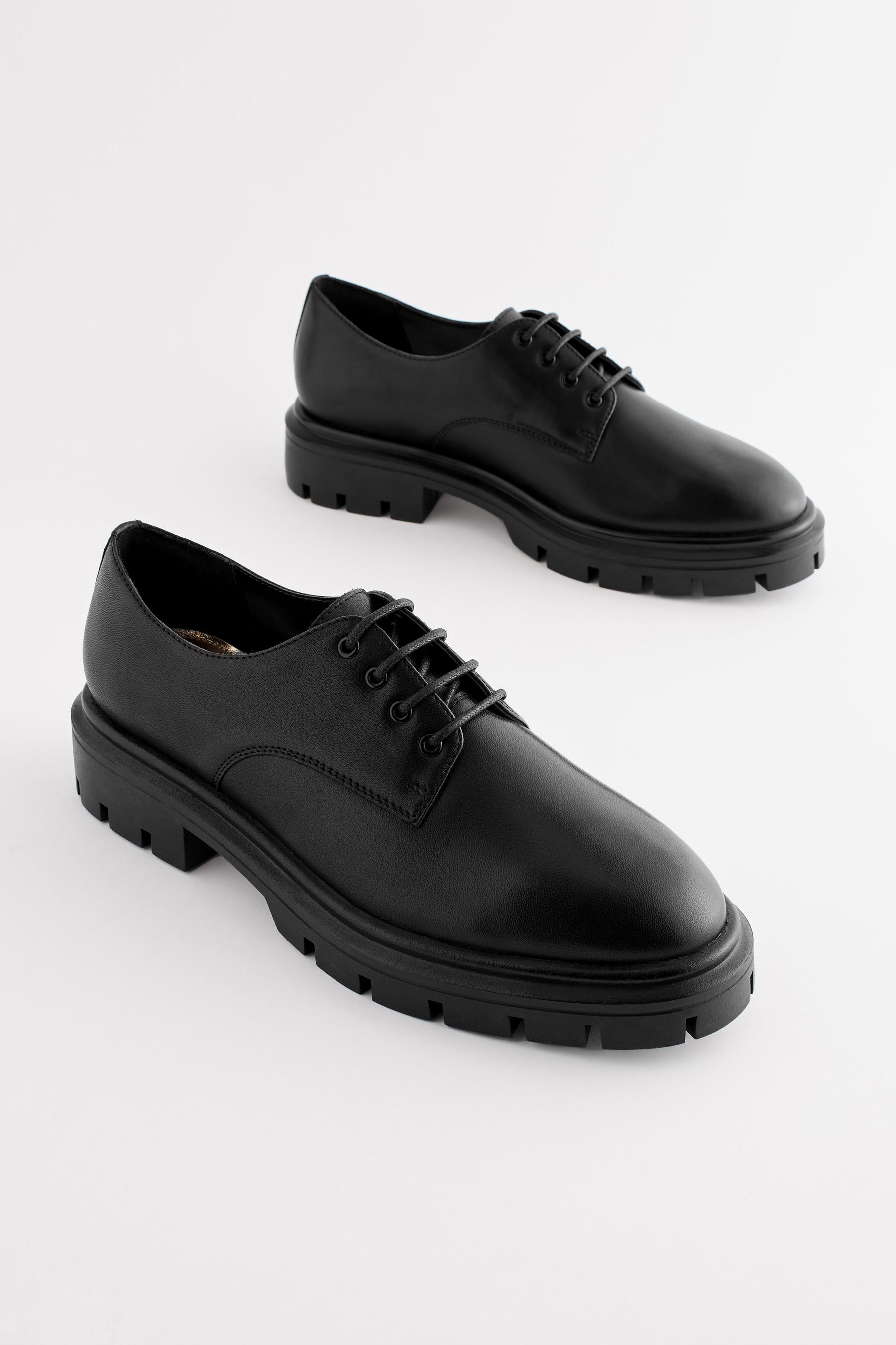 Buy Black Forever Comfort Leather Cleated Sole Lace Up Shoes from the ...