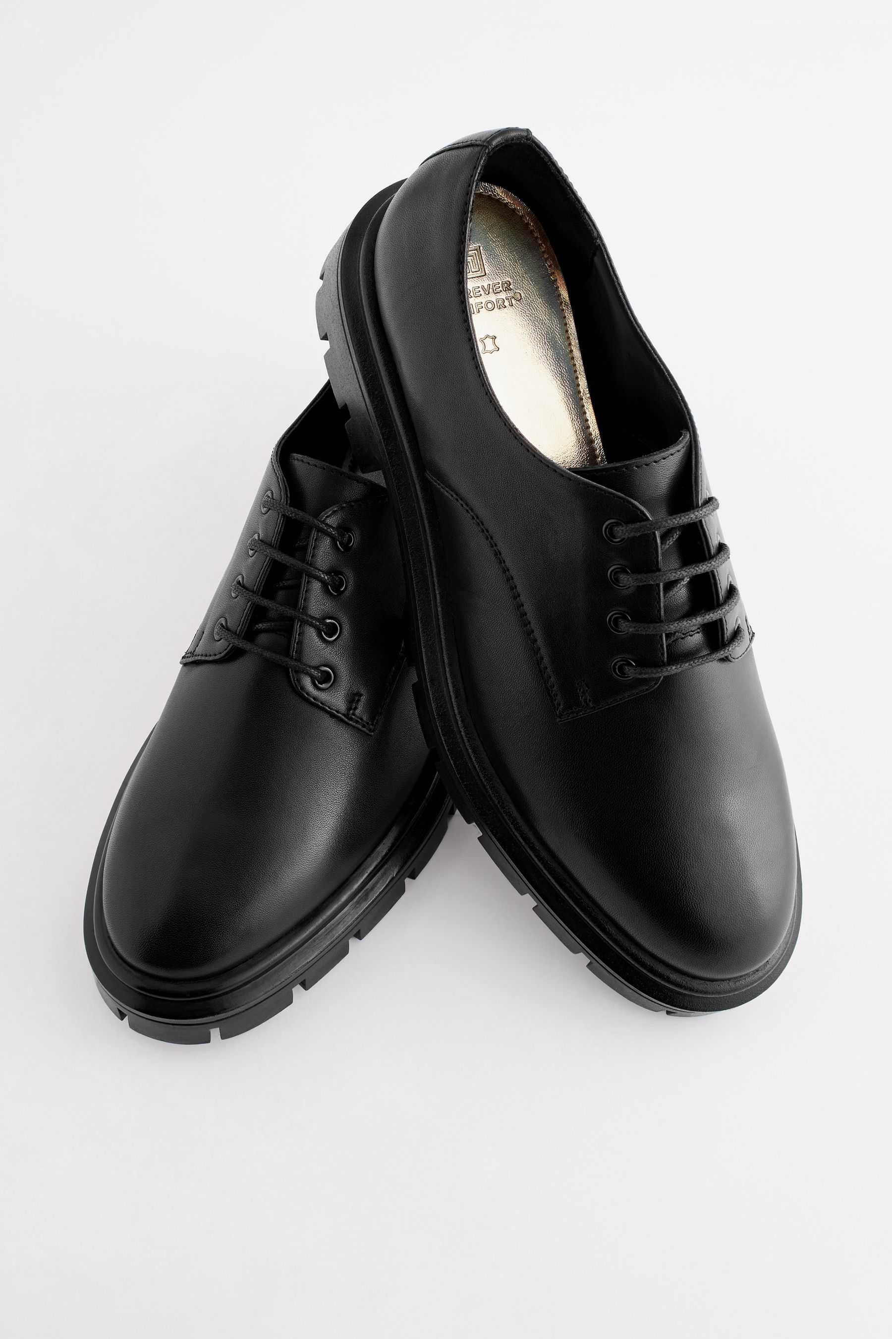 Buy Black Forever Comfort Leather Cleated Sole Lace Up Shoes from the ...