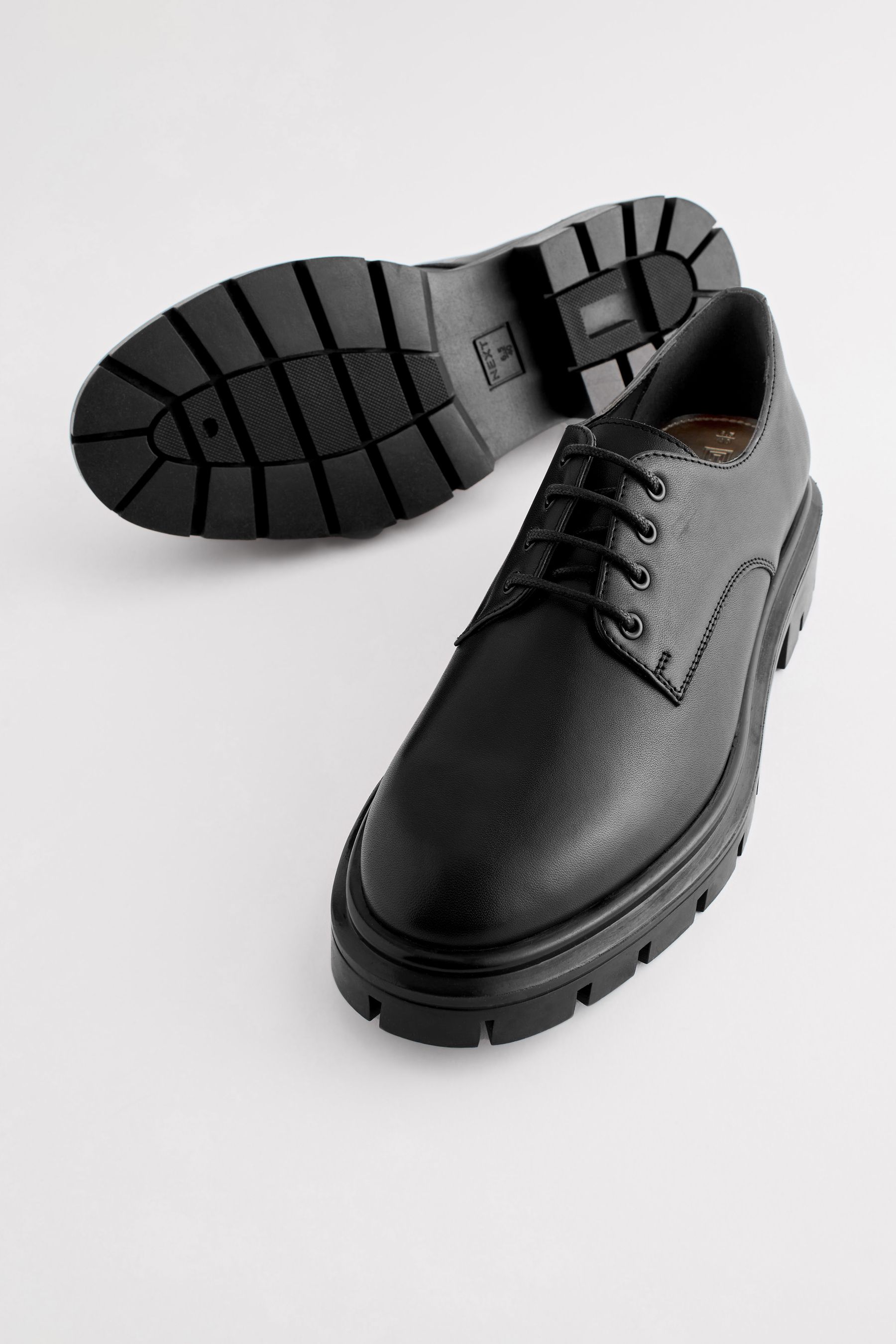 Buy Black Forever Comfort Leather Cleated Sole Lace Up Shoes from the ...