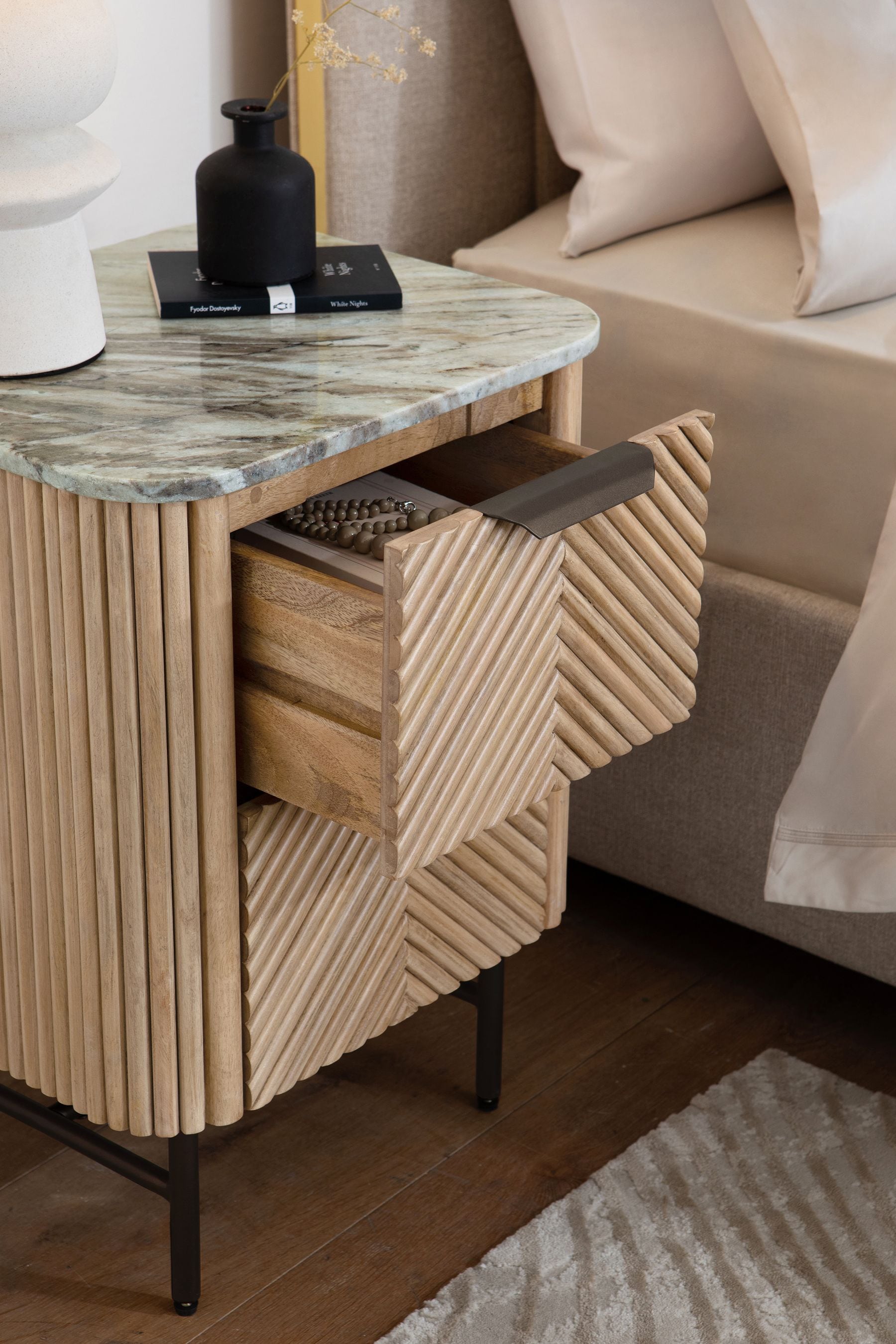 Buy Natural Valencia Marble Mango Wood 2 Drawer Bedside Table from the ...