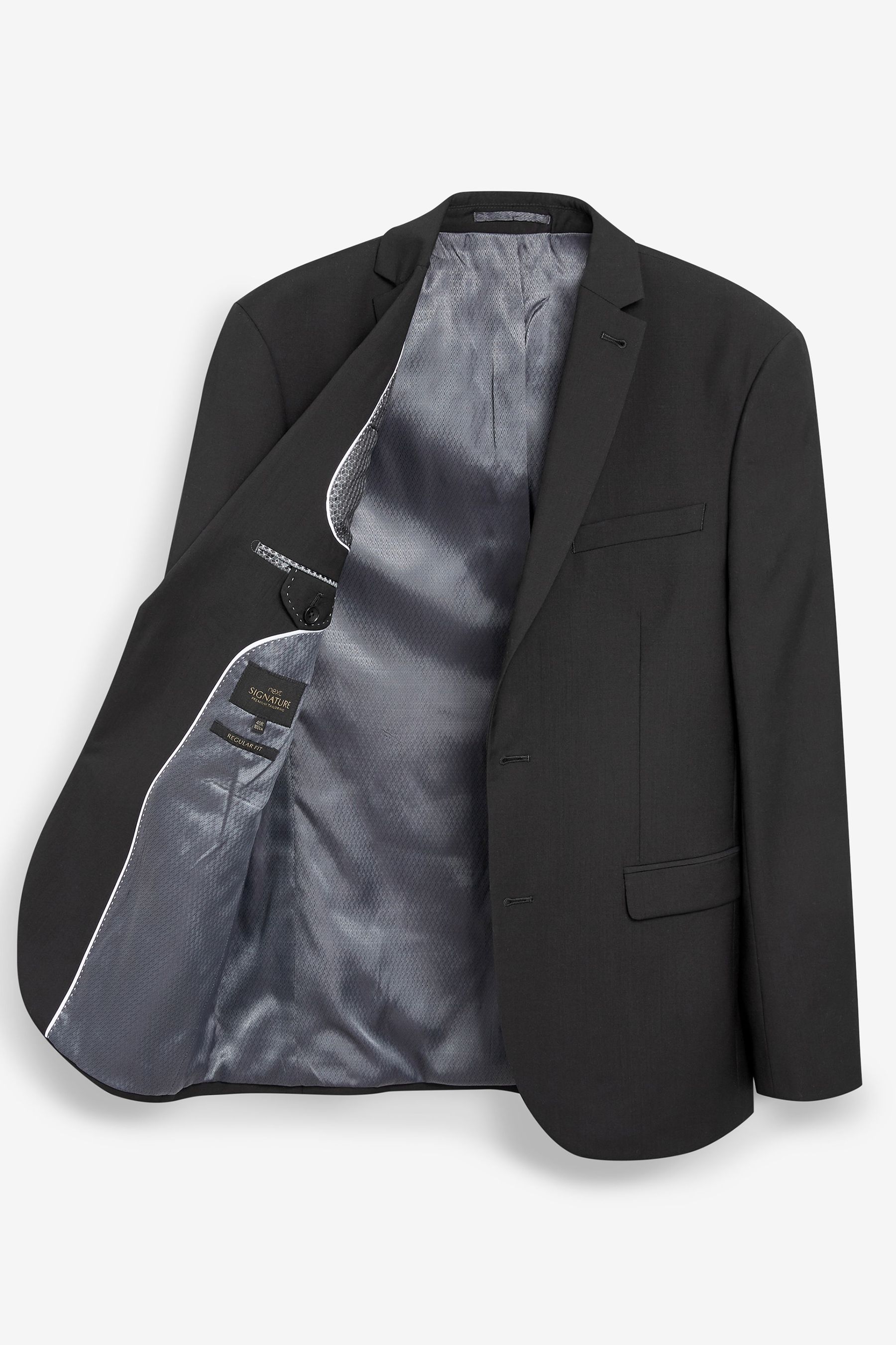 Buy Black Regular Fit Signature Tollegno Italian Wool Suit Jacket from ...