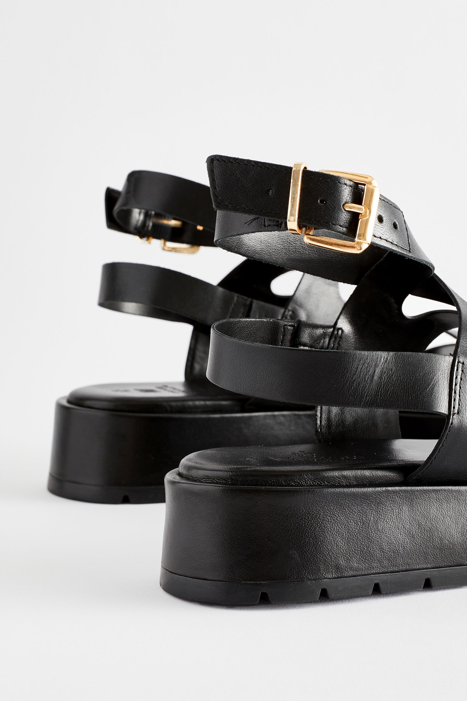 Buy Black Forever Comfort® Leather Strappy Flatform Sandals from the ...