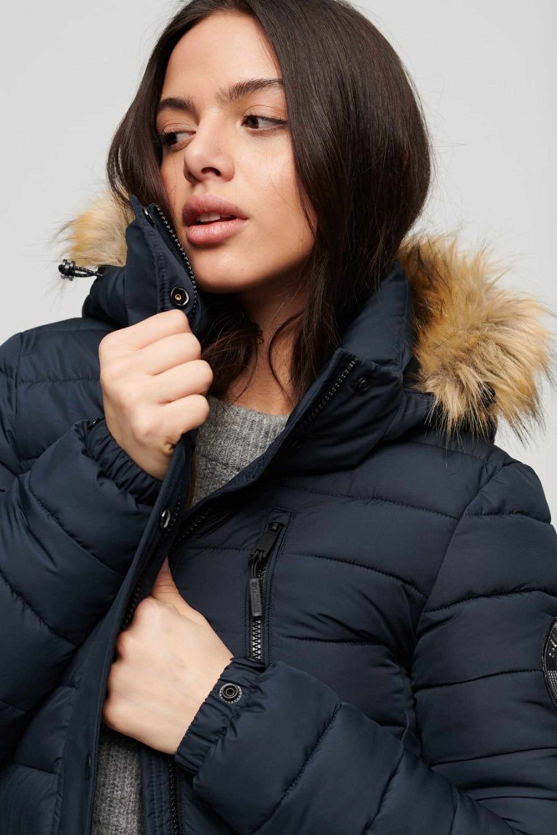 Buy Superdry Blue Fuji Hooded Longline Puffer Coat from Next Ireland