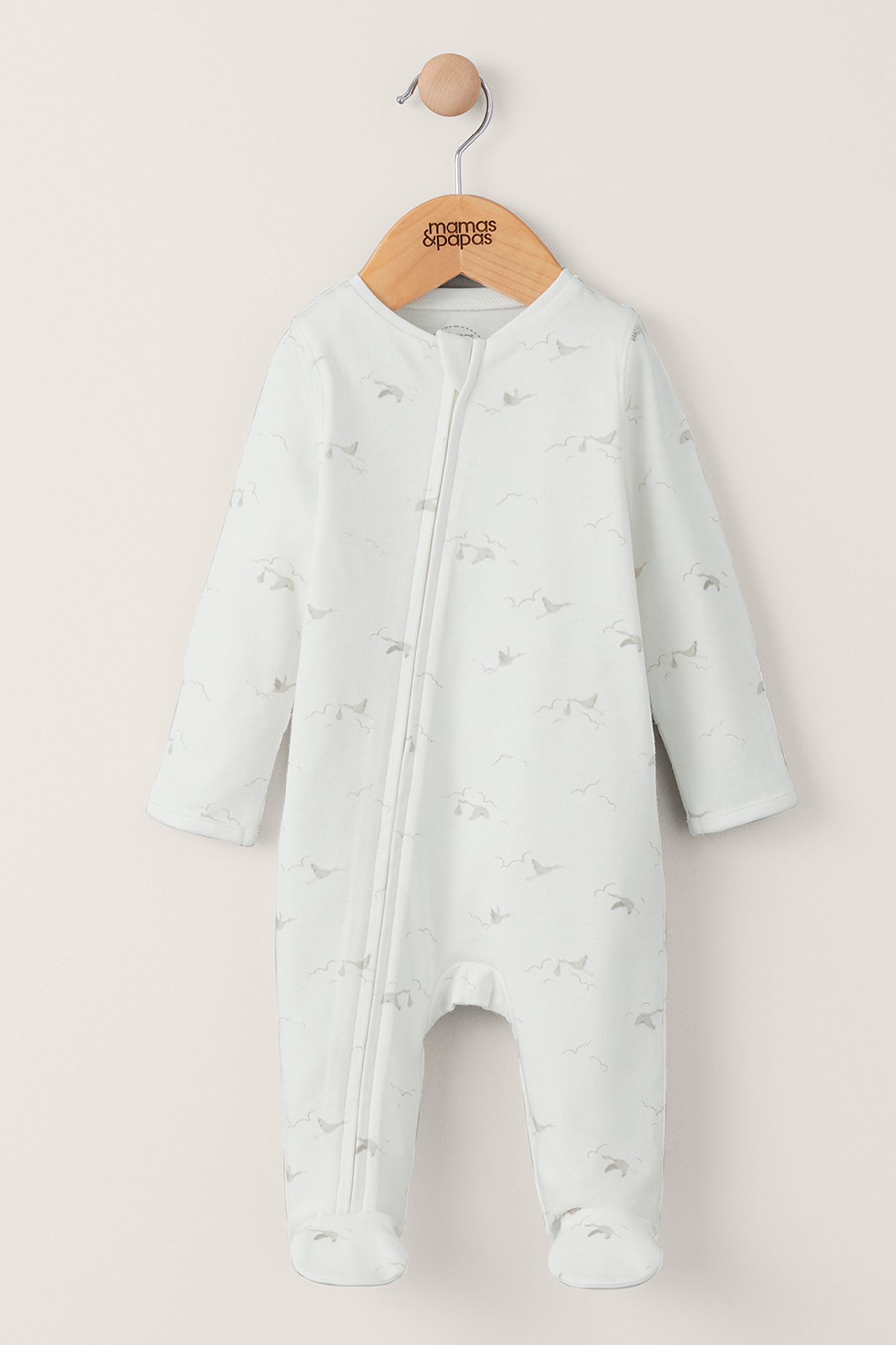 Buy Mamas & Papas White Stork Print Zip Baby Sleepsuit from Next Austria