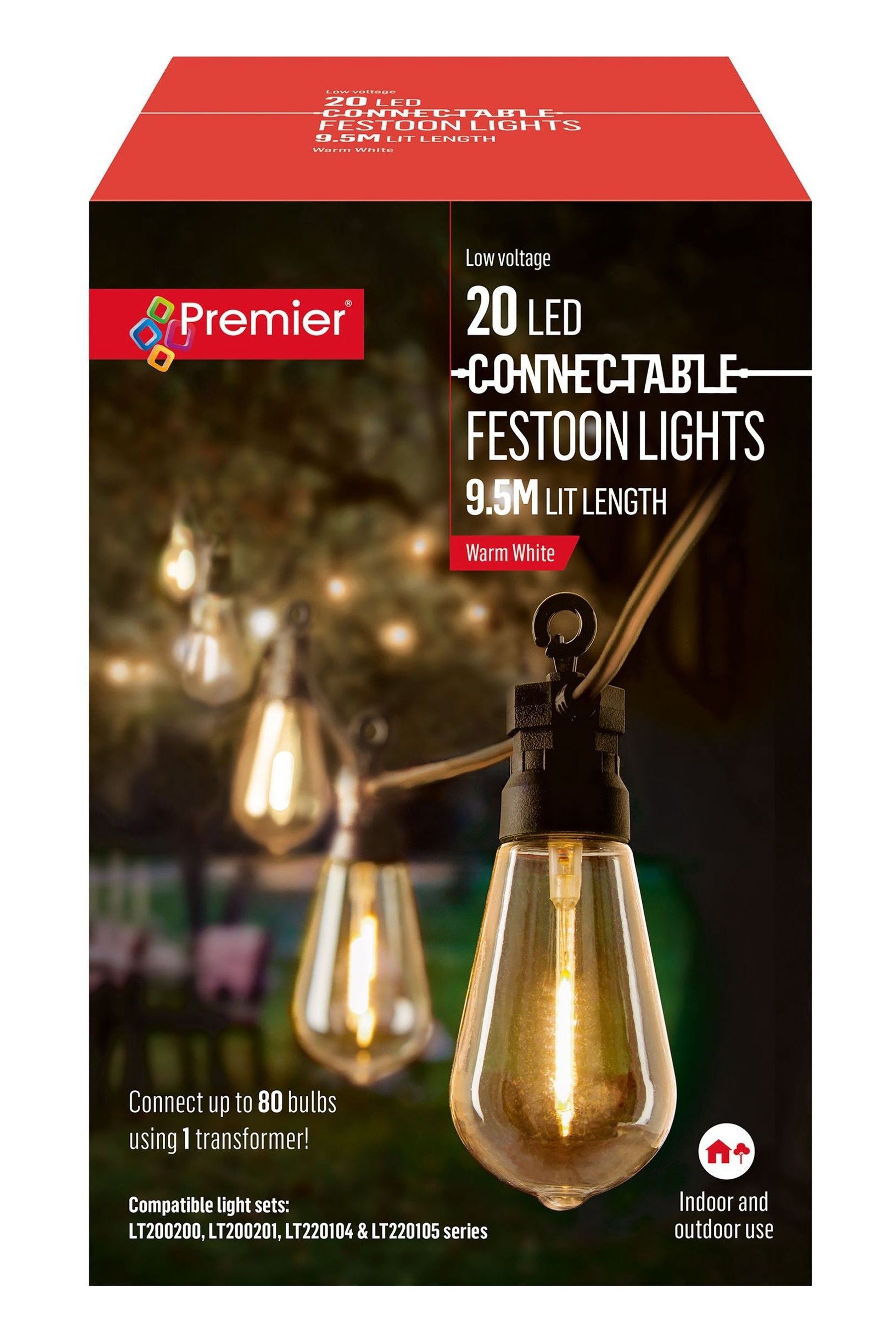 Buy Premier Decorations Ltd Garden 20 Warm White Connectable Festoon ...