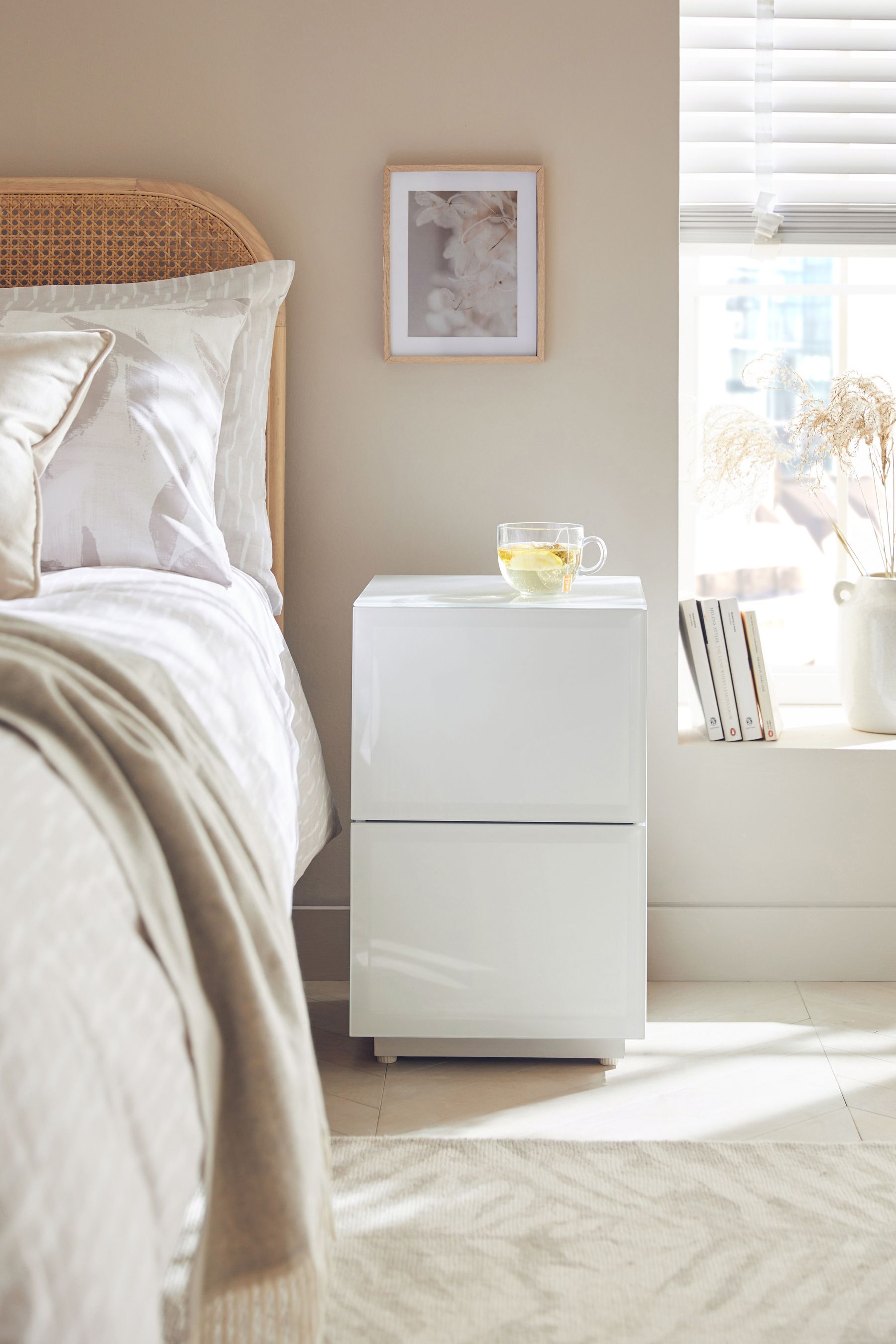 Buy White Sloane Glass Collection Luxe 2 Drawer Slim Bedside Table from ...