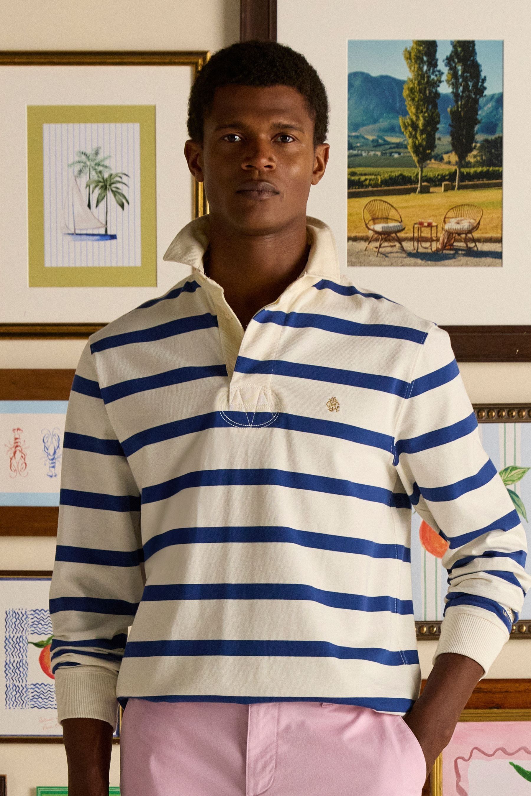 Buy Joules Onside Cream & Blue Striped Rugby Shirt from the Next UK ...