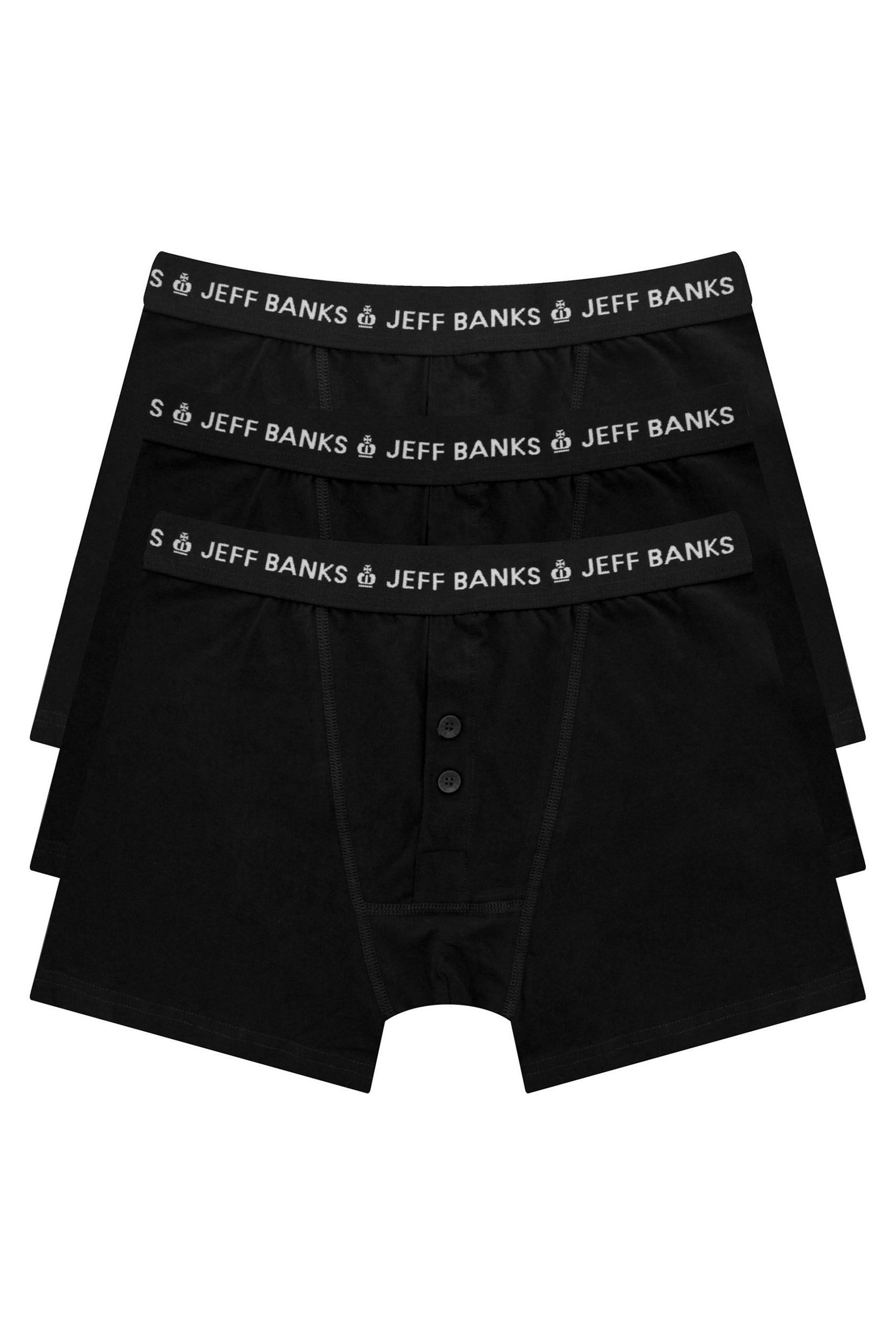 Buy Jeff Banks Black Classic Button Fly Boxers 3 PK from the Next UK ...