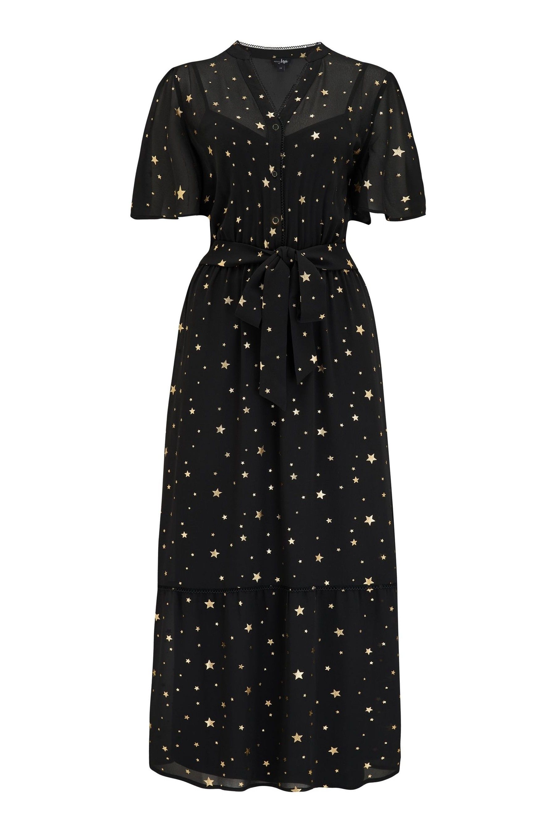 Buy Pour Moi Black Florence Chiffon Angel Sleeve Tiered Star Midi Dress ...