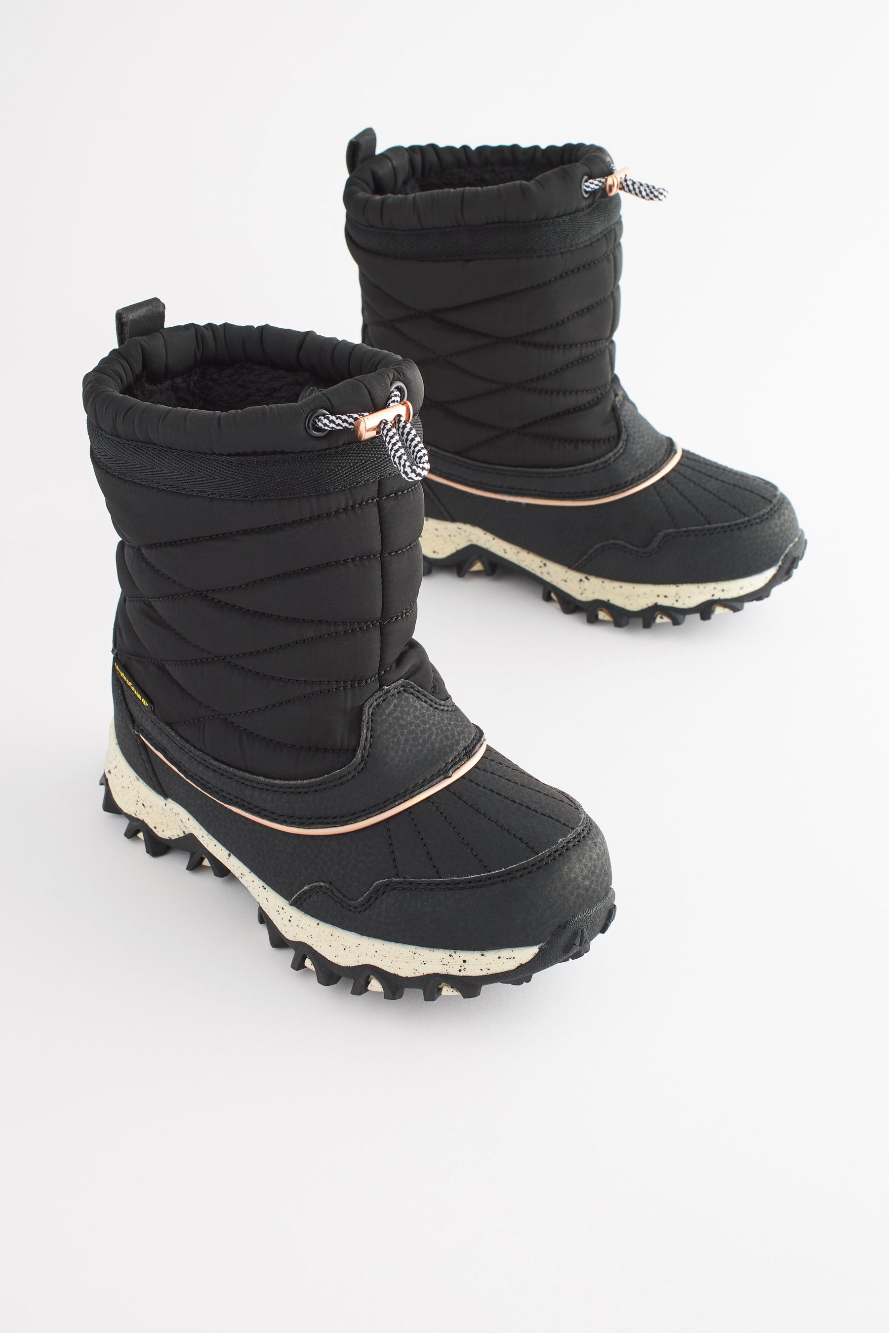 Buy Black/Rose Gold Waterproof Warm Faux Fur Lined Snow Boots from the ...