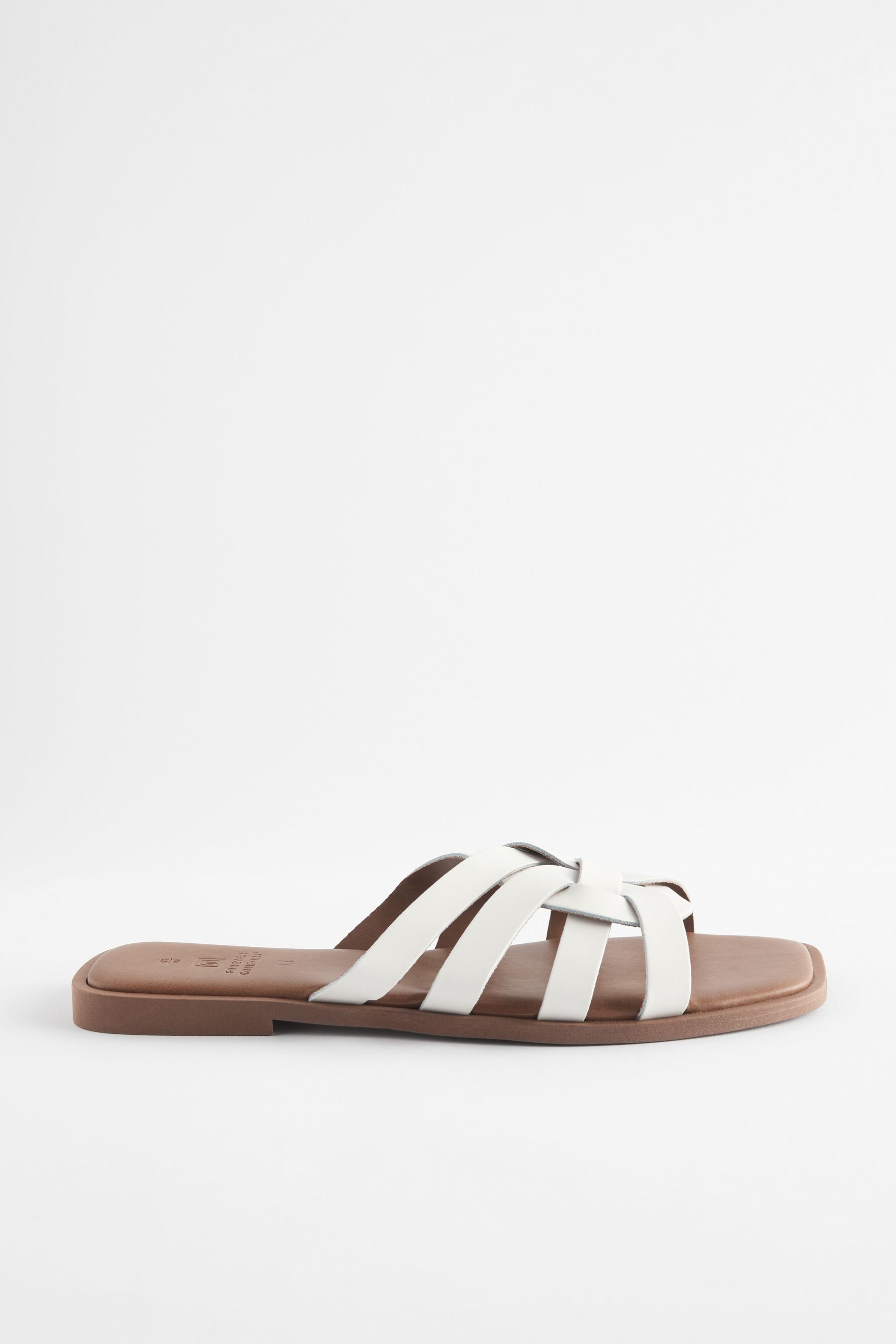 Buy White Regular/Wide Fit Forever Comfort® Leather Lattice Mules ...